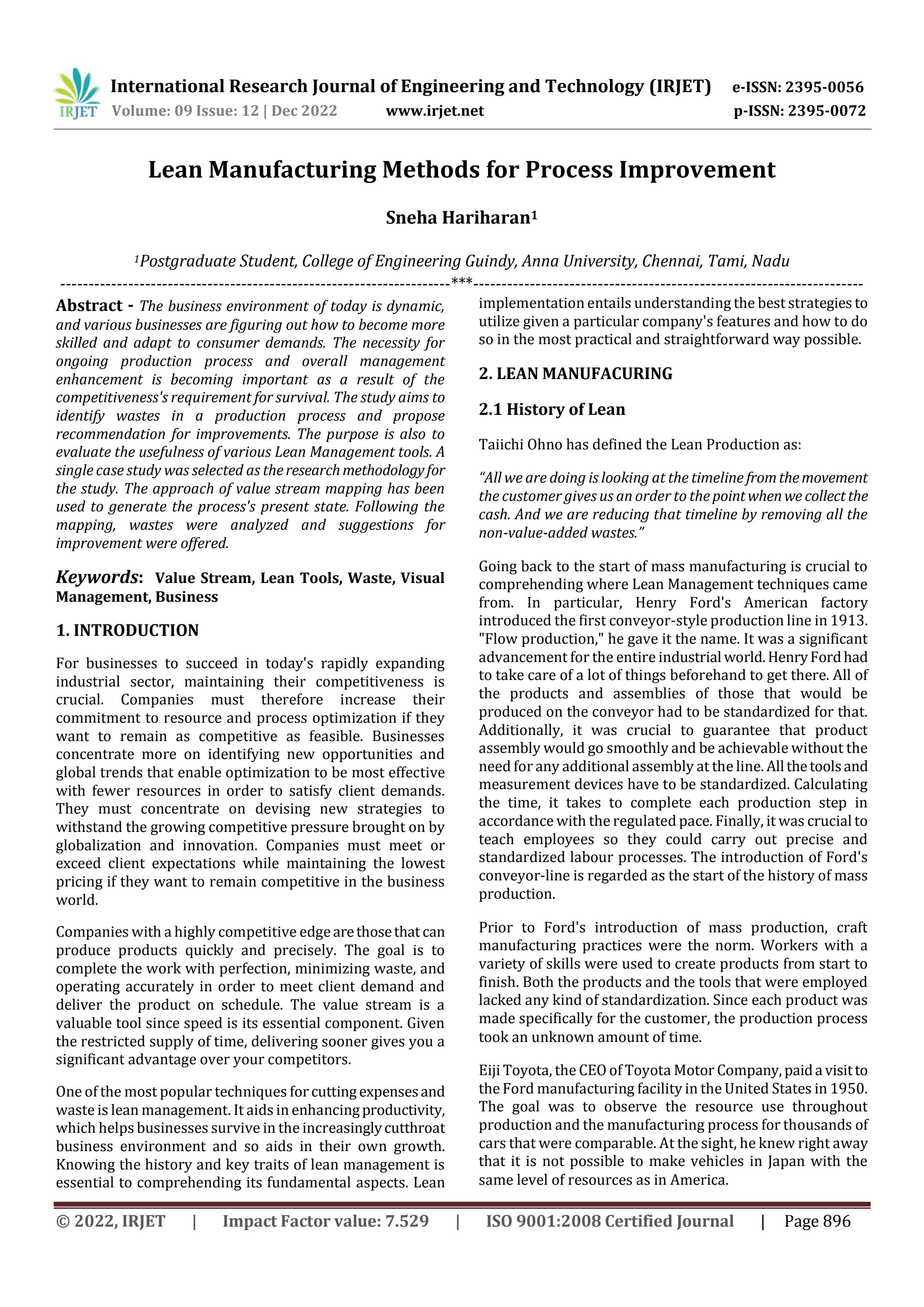 Lean Manufacturing Methods for Process Improvement by IRJET Journal - Issuu
