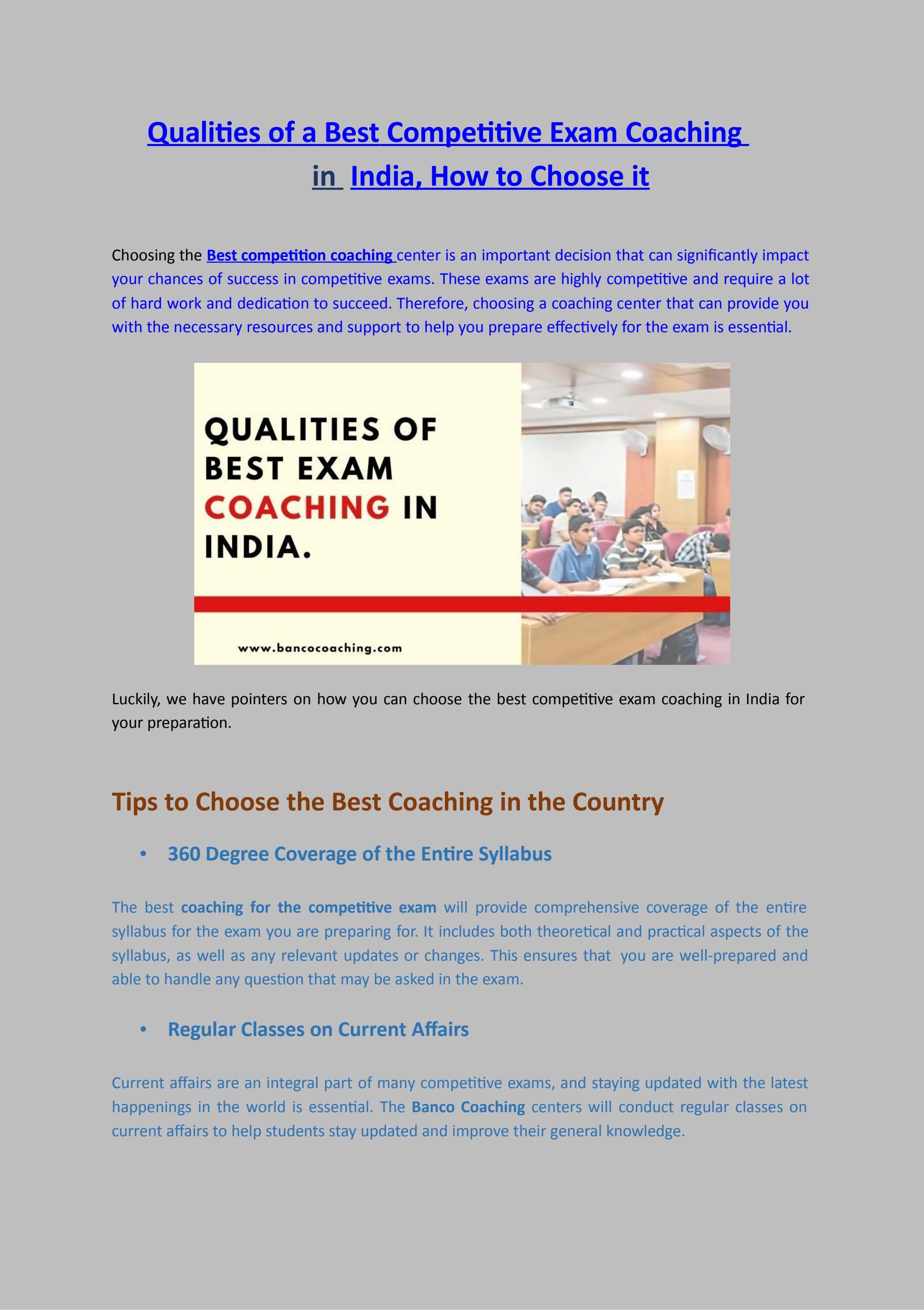 Qualities of a Best Competitive Exam Coaching in India, How to Choose ...