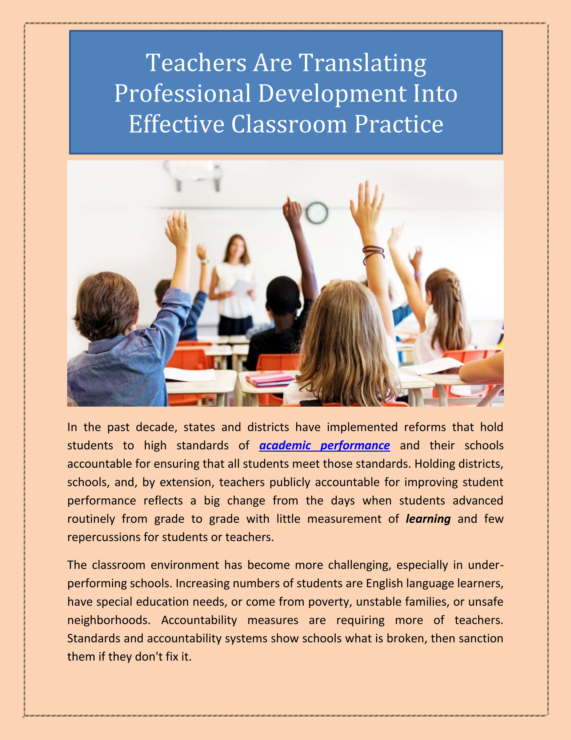 Teachers Are Translating Professional Development Into Effective ...