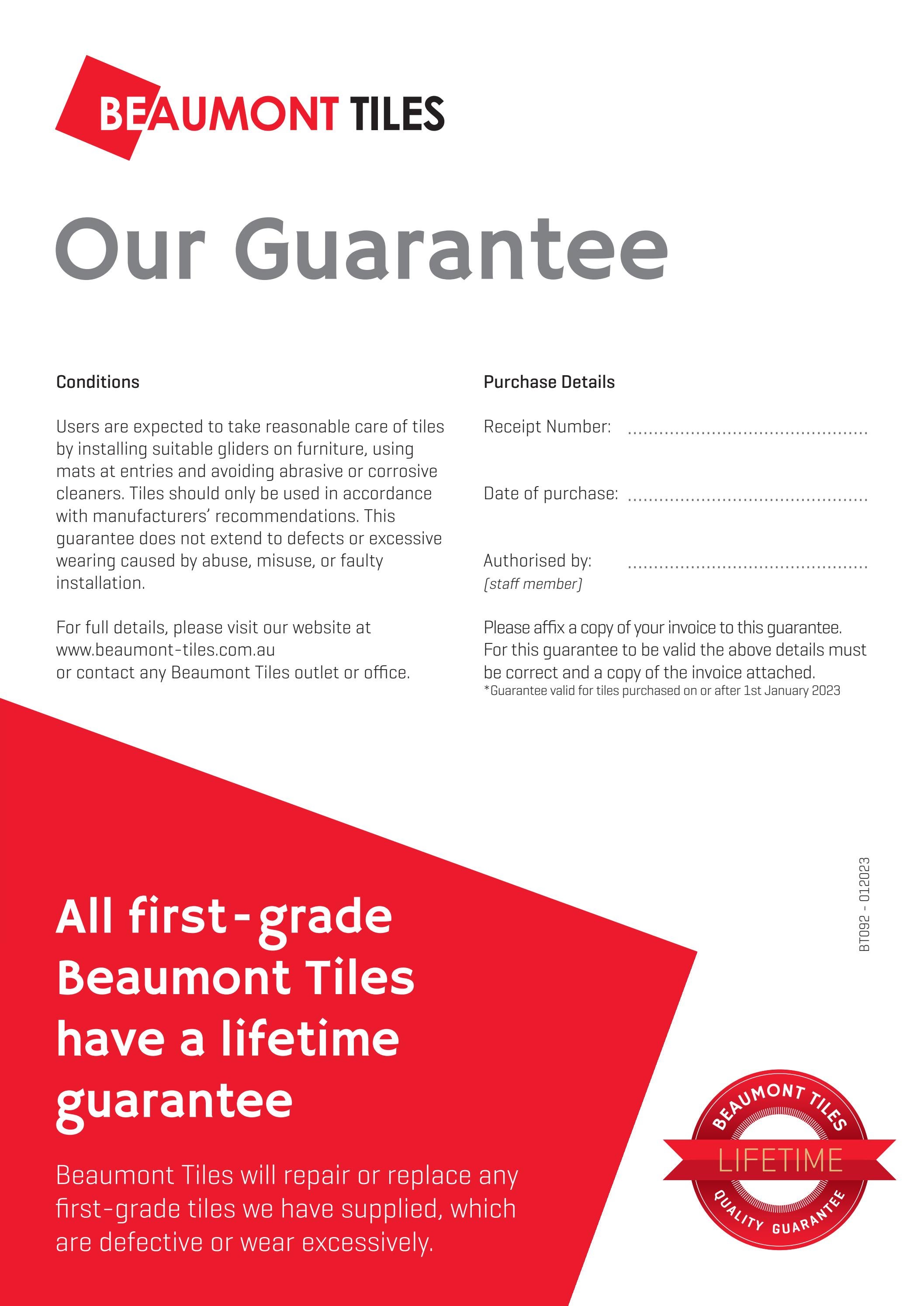 Tile Quality Lifetime Guarantee Certificate by Beaumont Tiles - Issuu