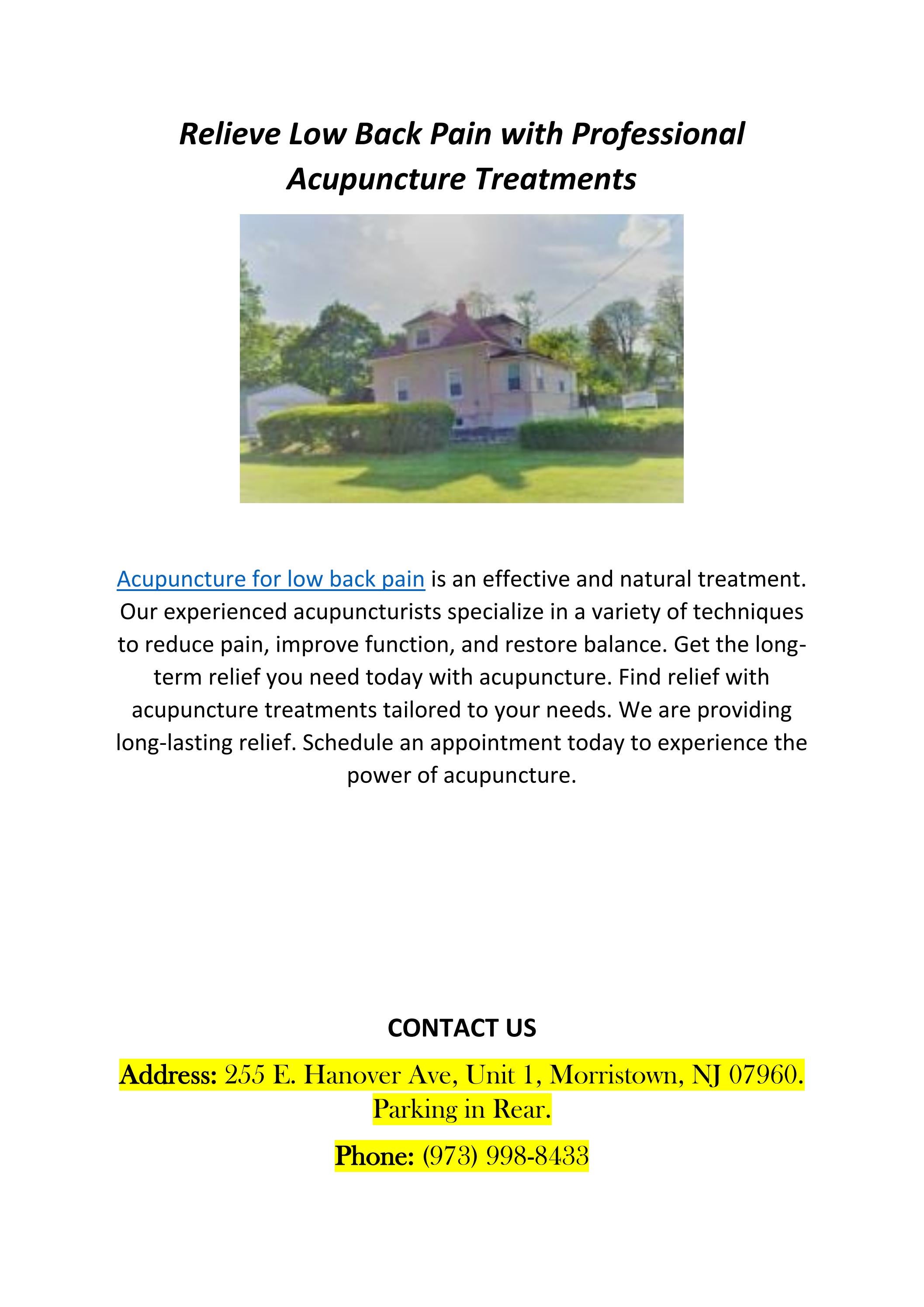 Acupuncture for Low Back Pain Relief in Morristown, NJ by cmharmonyusa ...