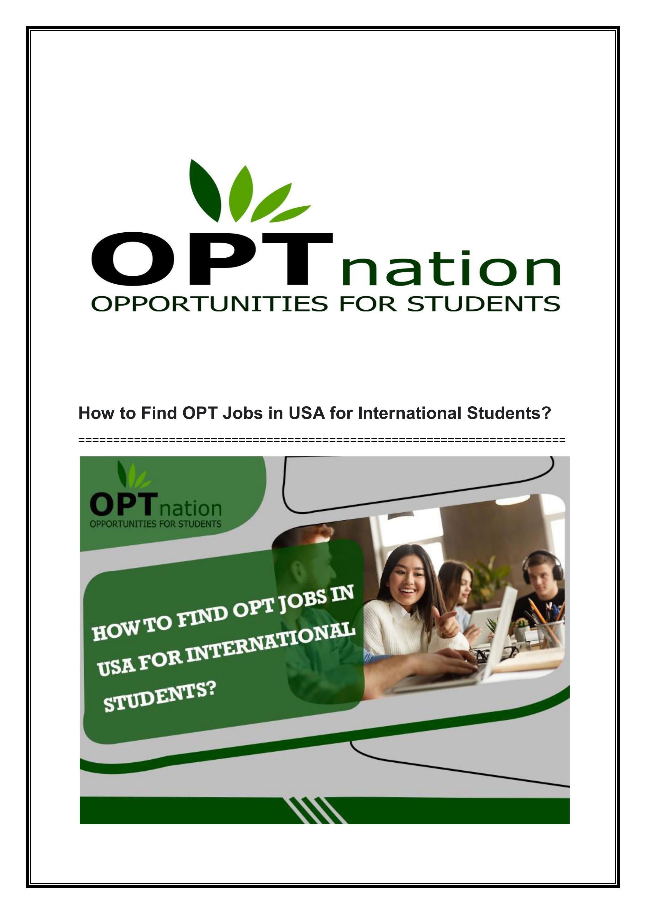 How to Find OPT Jobs in USA for International Students? by OPT Nation ...