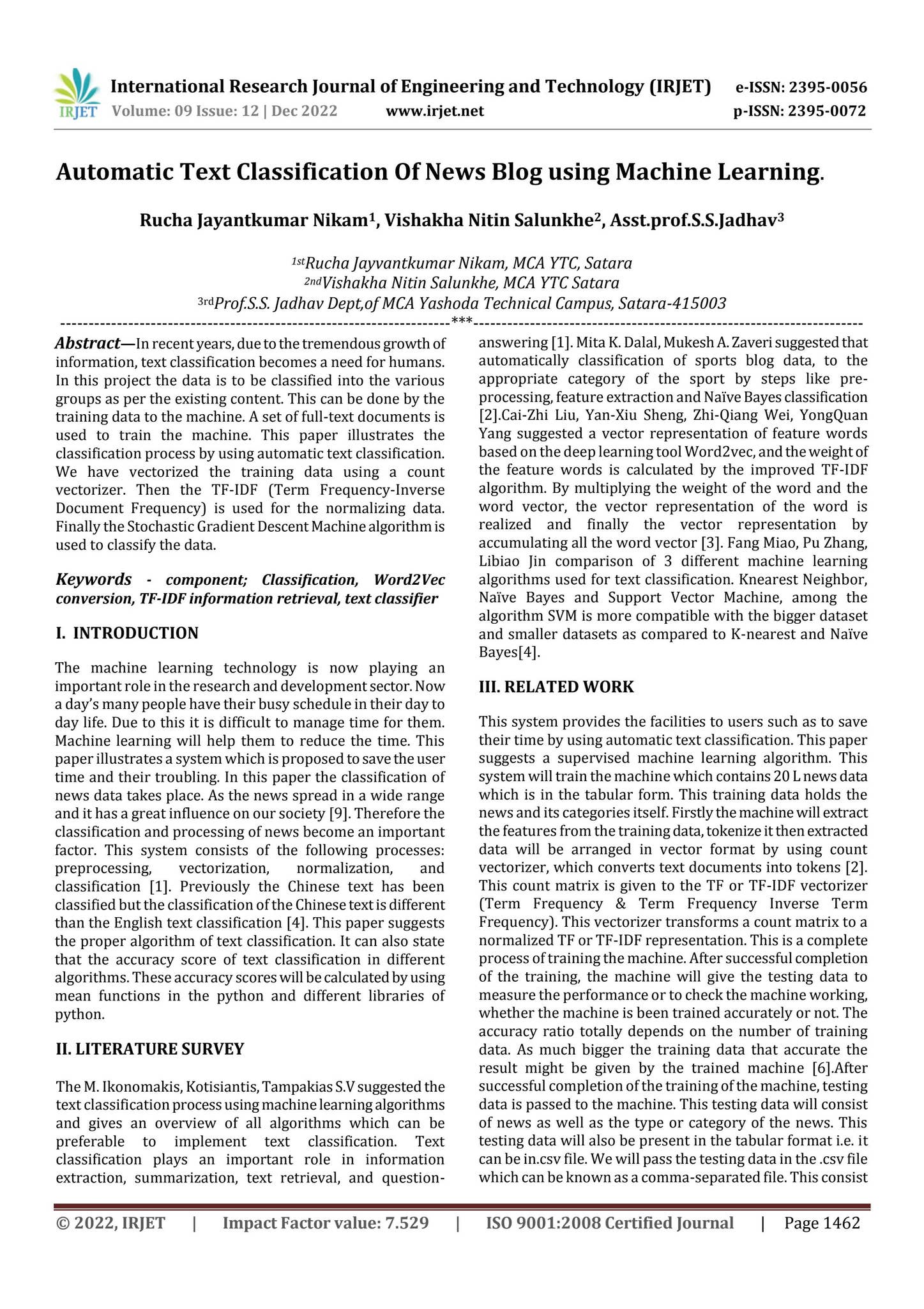 Automatic Text Classification Of News Blog using Machine Learning by ...
