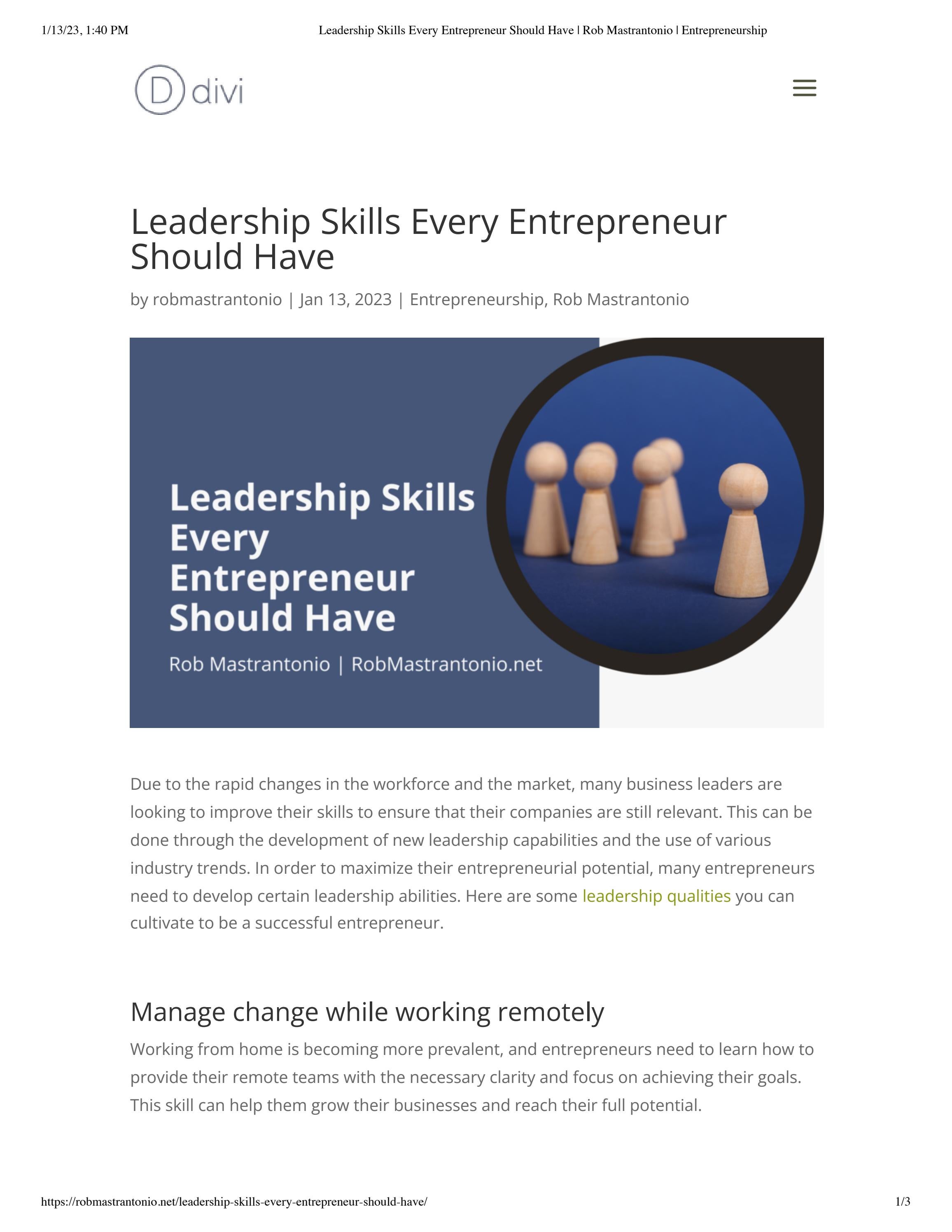 Leadership Skills Every Entrepreneur Should Have | Rob Mastrantonio By