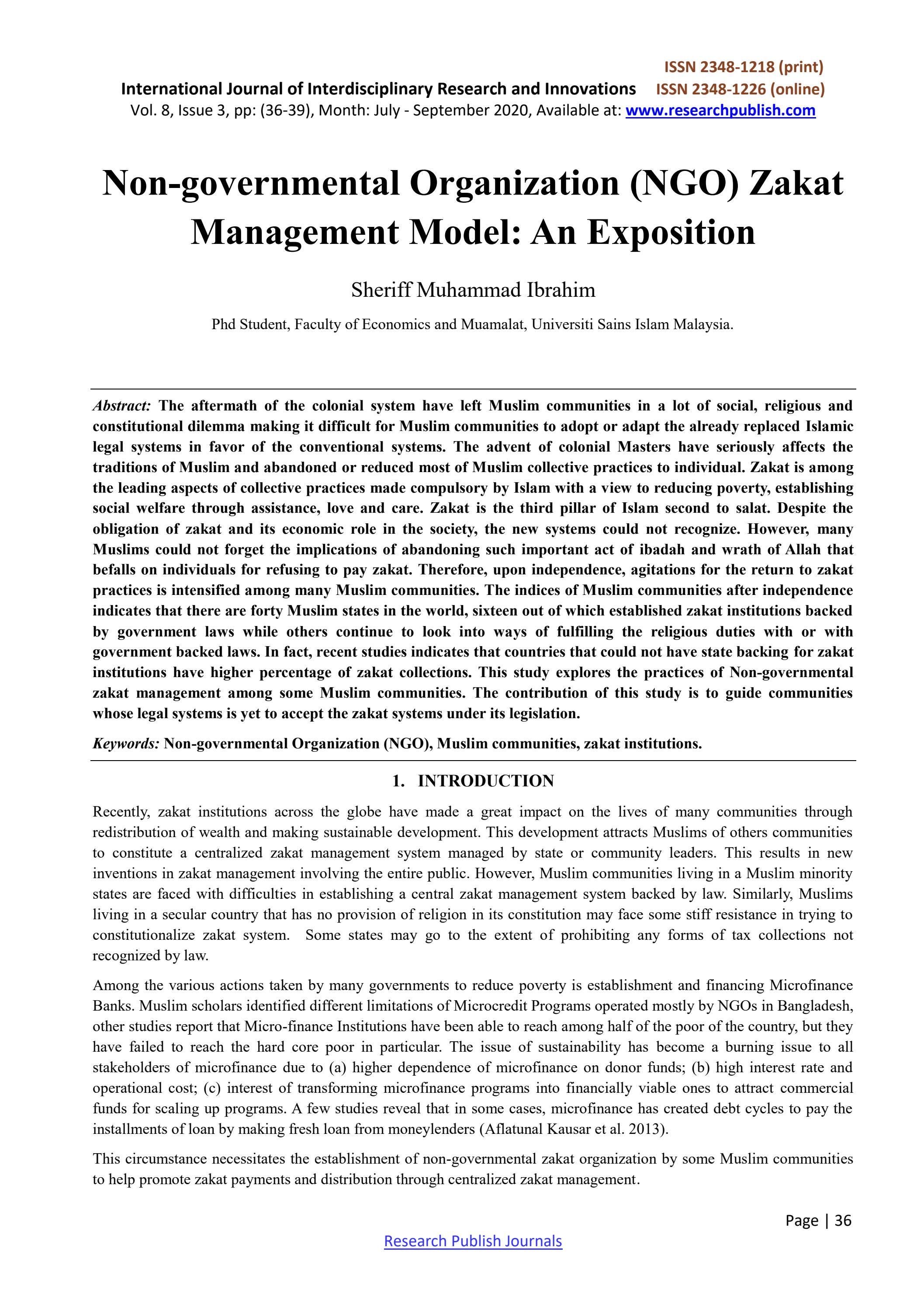 Non-governmental Organization (NGO) Zakat Management Model: An ...