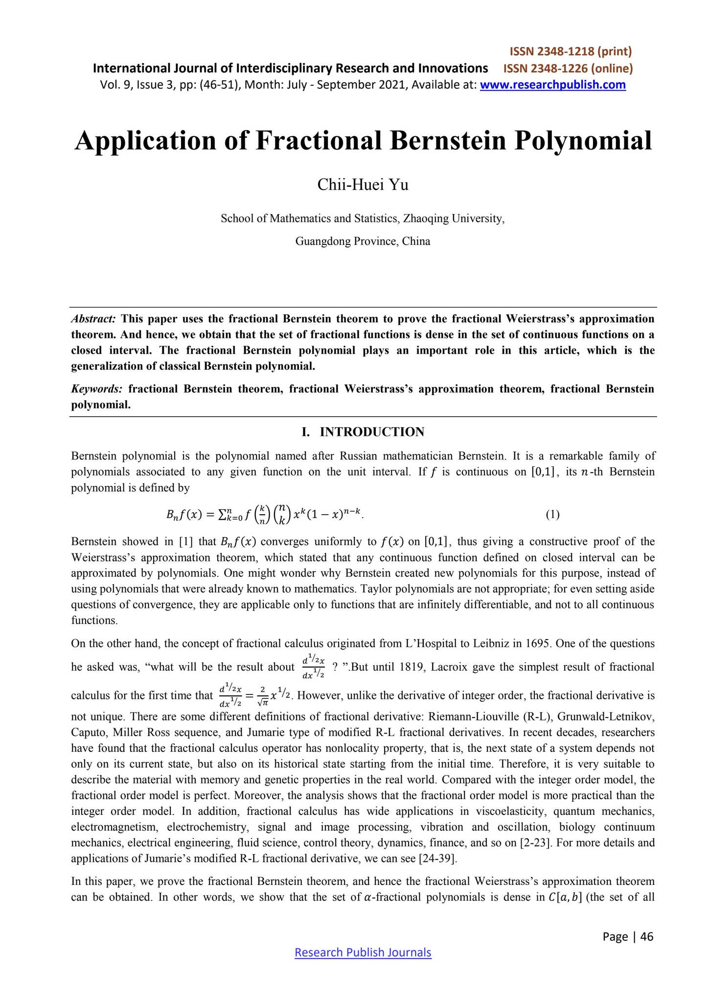 Application of Fractional Bernstein Polynomial by Research Publish ...