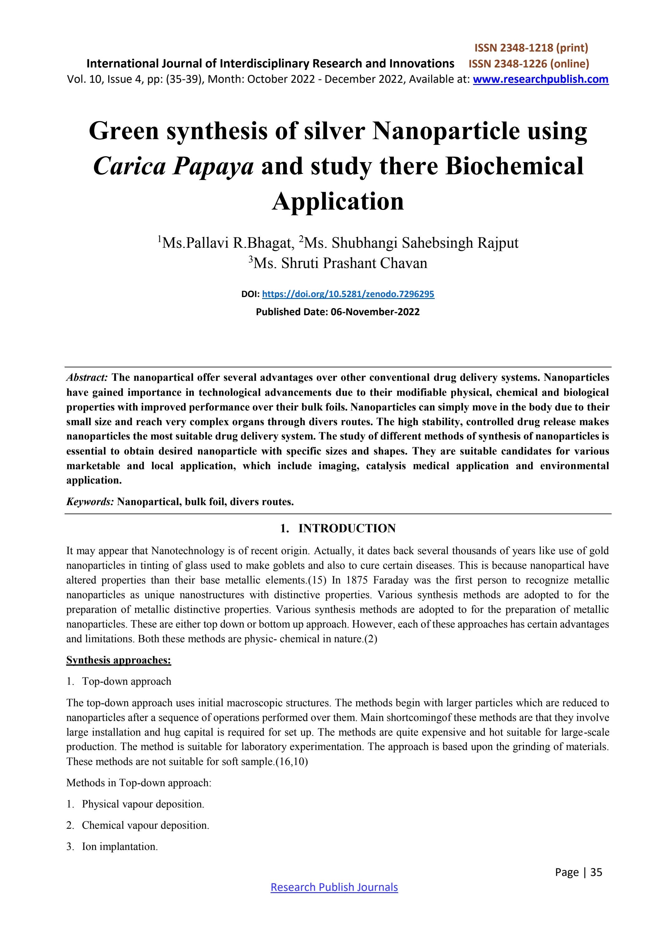 Green synthesis of silver Nanoparticle using Carica Papaya and study ...