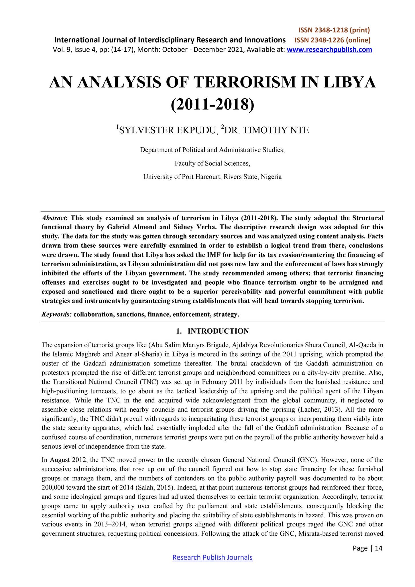AN ANALYSIS OF TERRORISM IN LIBYA (2011-2018) by Research Publish ...