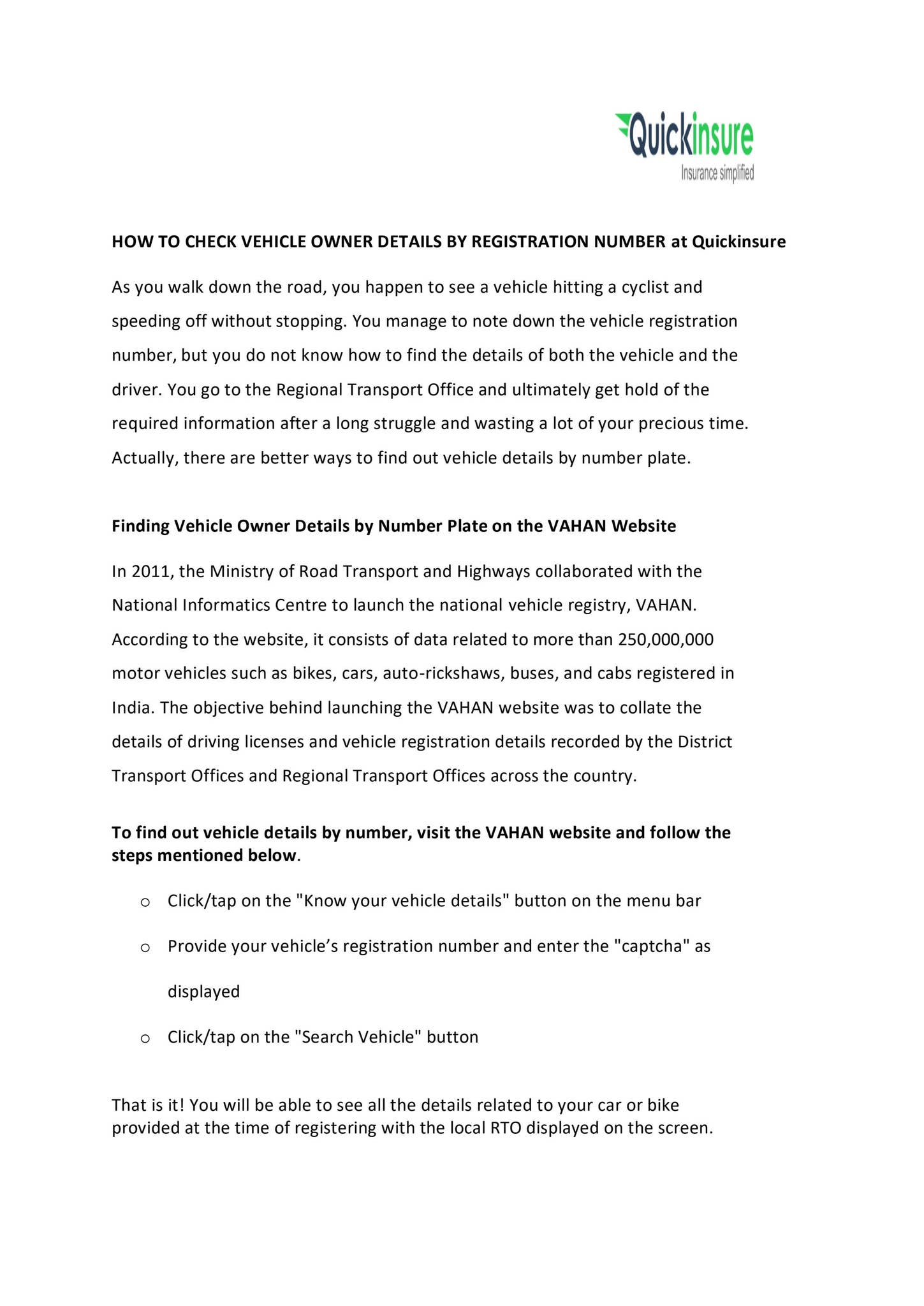 HOW TO CHECK VEHICLE OWNER DETAILS BY REGISTRATION NUMBER at ...