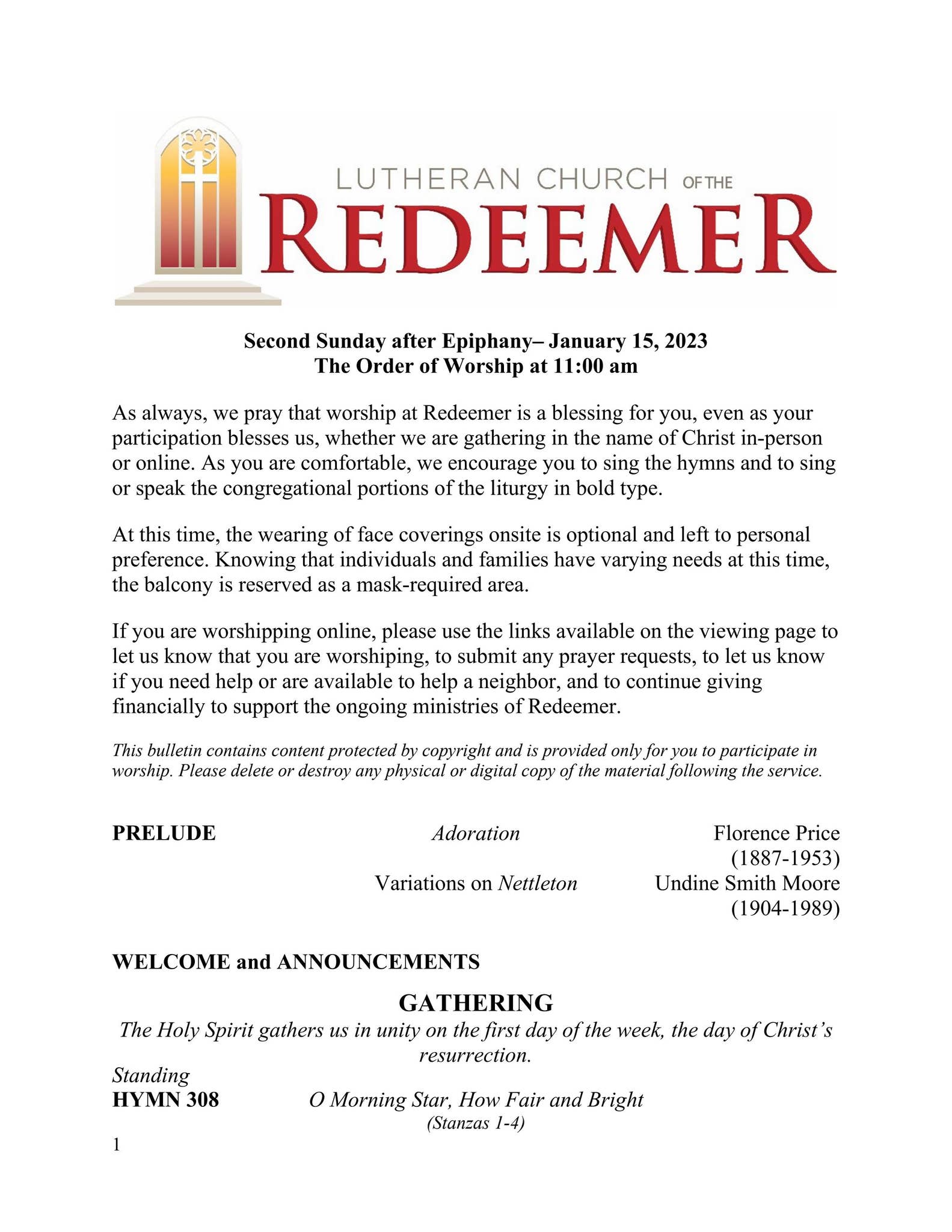 Sunday jan 15, 2023 - Order of worship at 11 am - lutheran church of ...