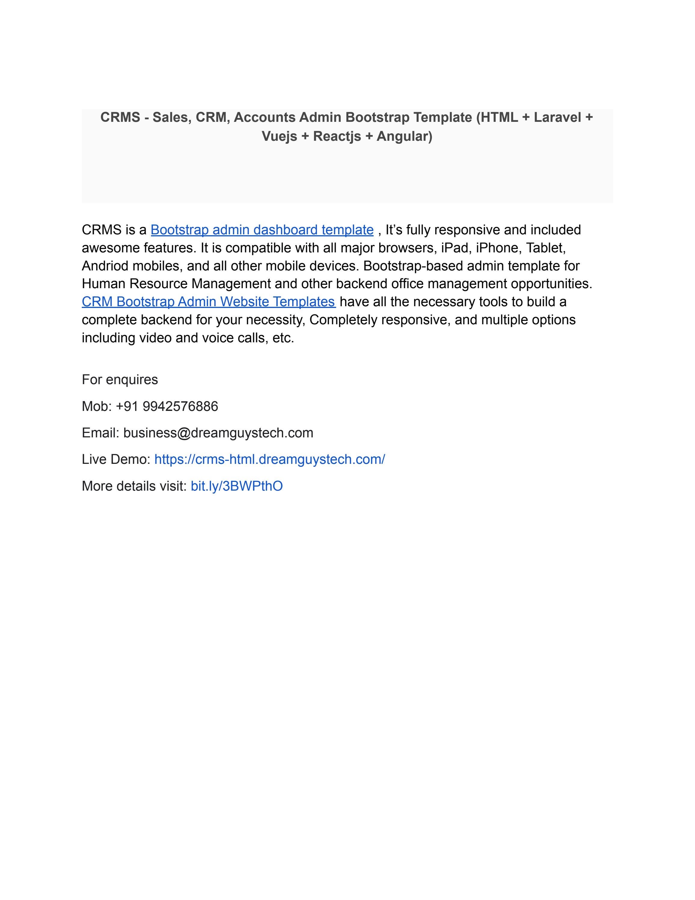 Crms Sales Crm Accounts Admin Bootstrap Template Html Laravel Vuejs Reactjs Angular