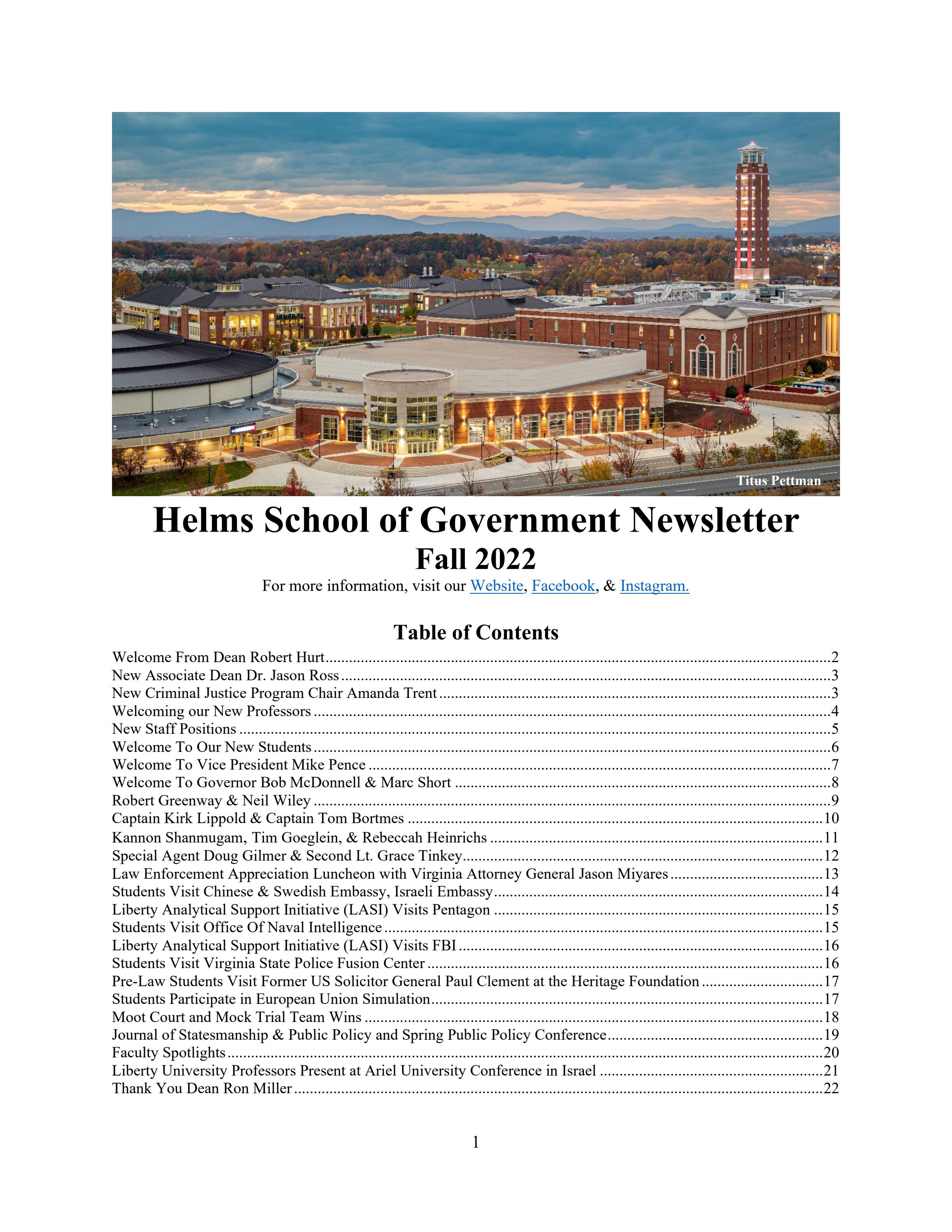 Helms School of Government Newsletter- Fall 2022 by jflibrary - Issuu