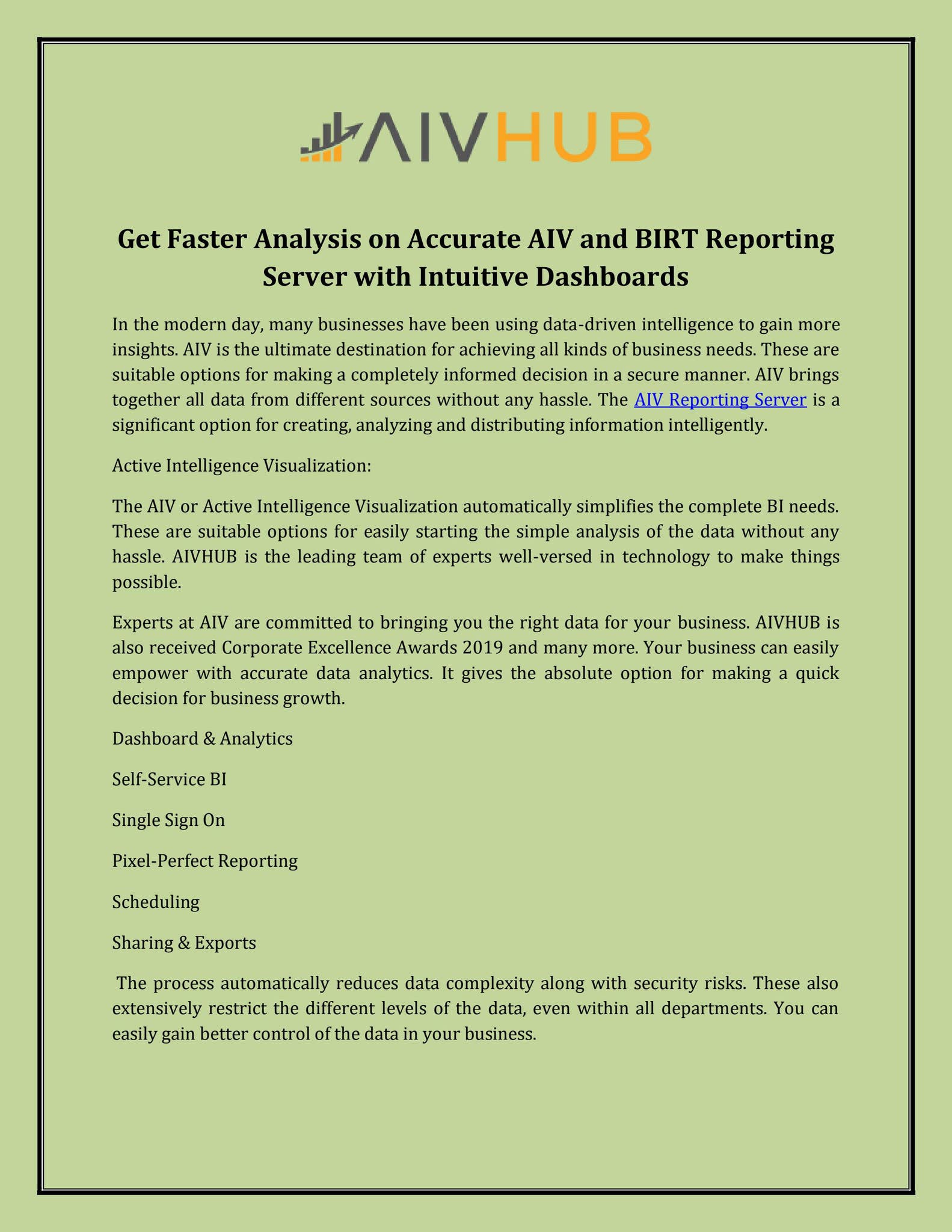 Get Faster Analysis on Accurate AIV and BIRT Reporting Server with Intuitive Dashboards by ...