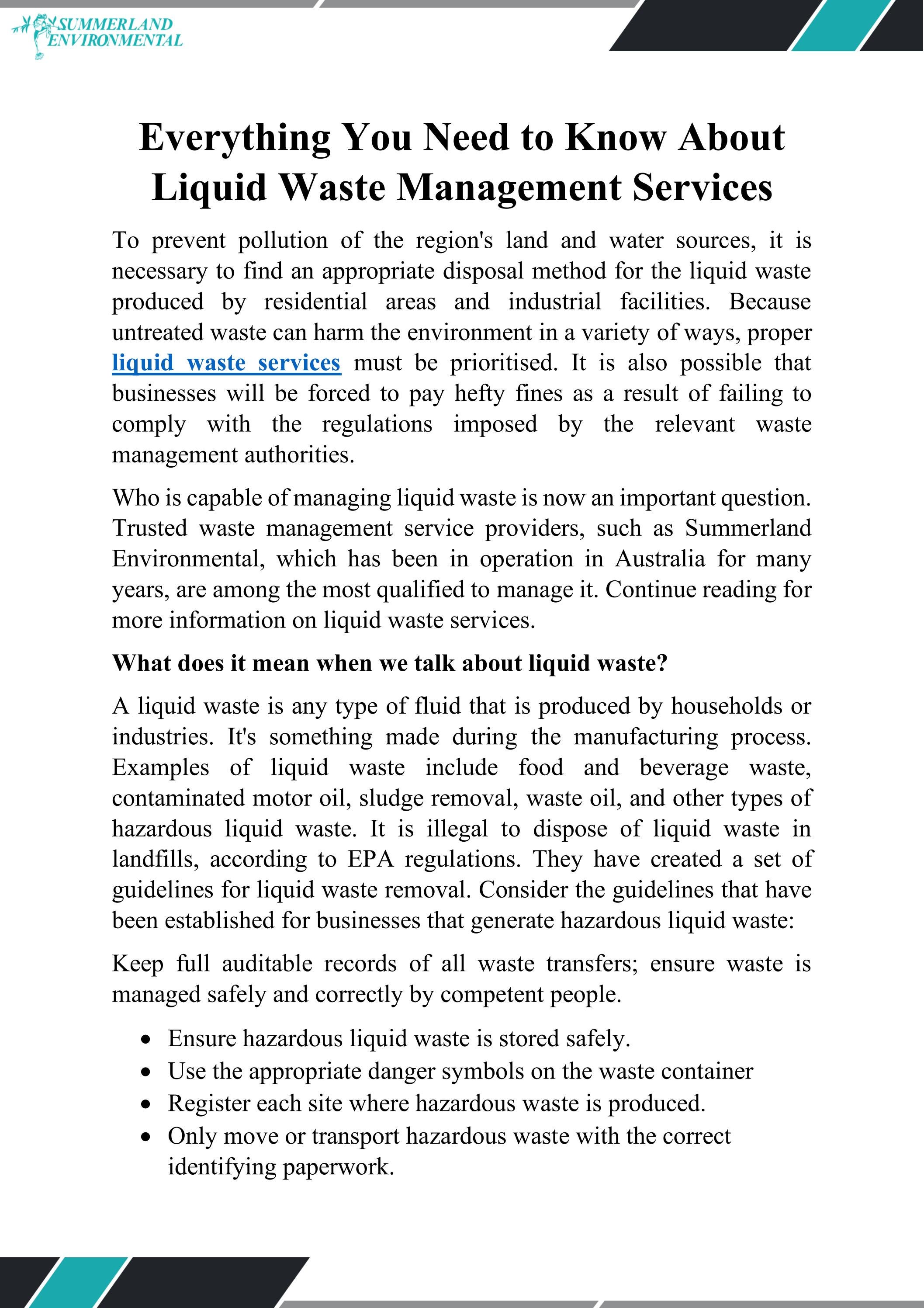 Everything You Need to Know About Liquid Waste Management Services by ...