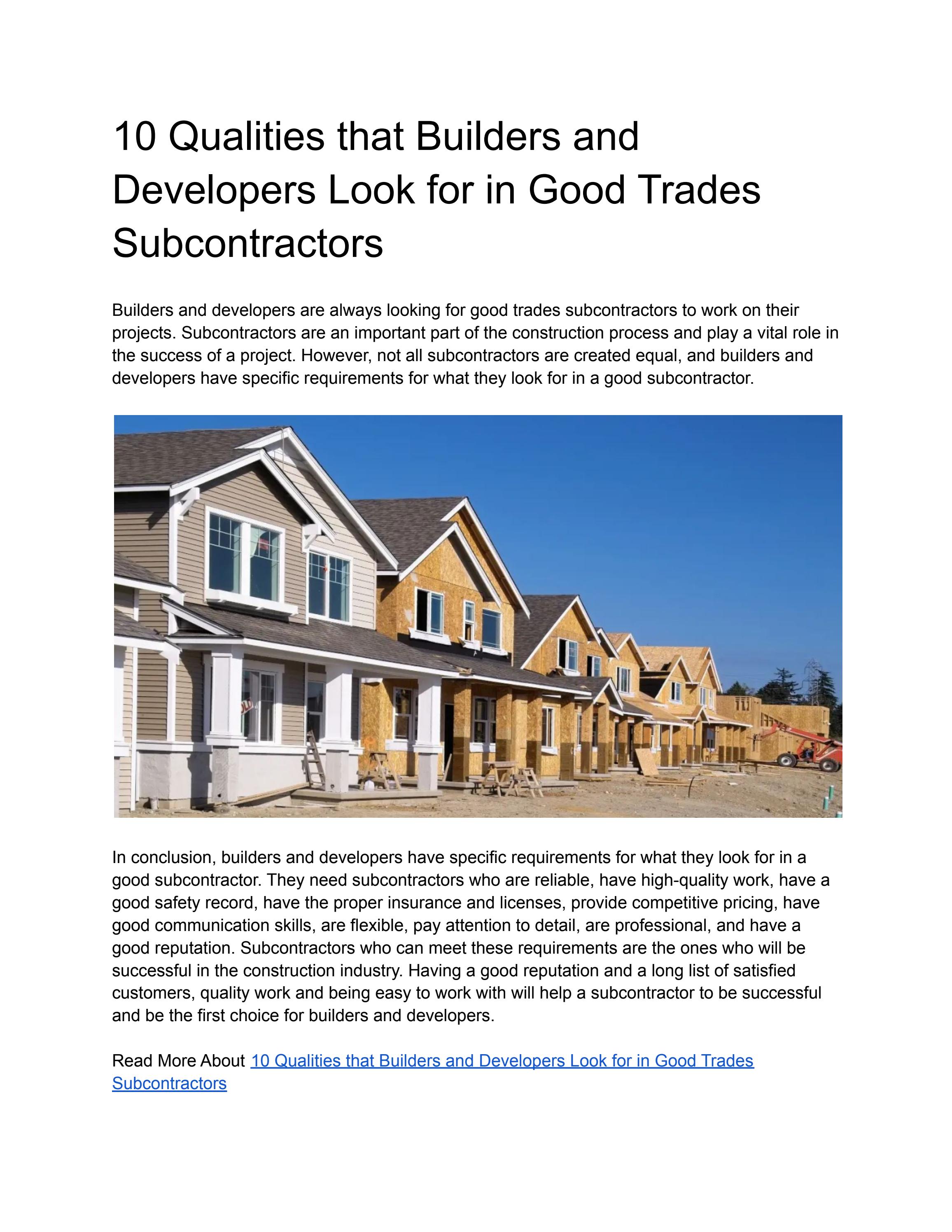 10 Qualities that Builders and Developers Look for in Good Trades ...