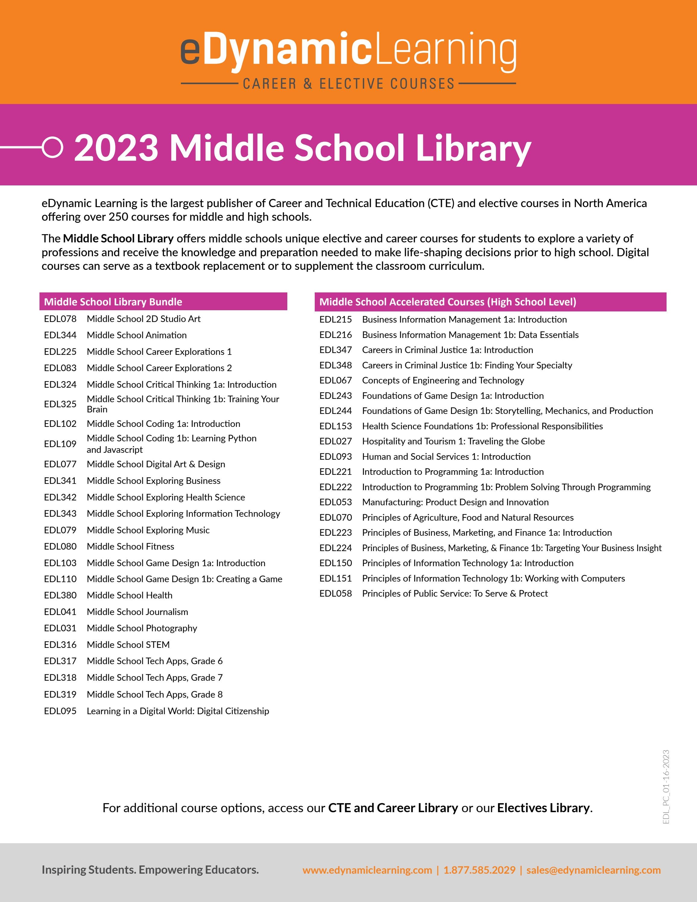 Middle School Library Course List by edynamiclearning - Issuu