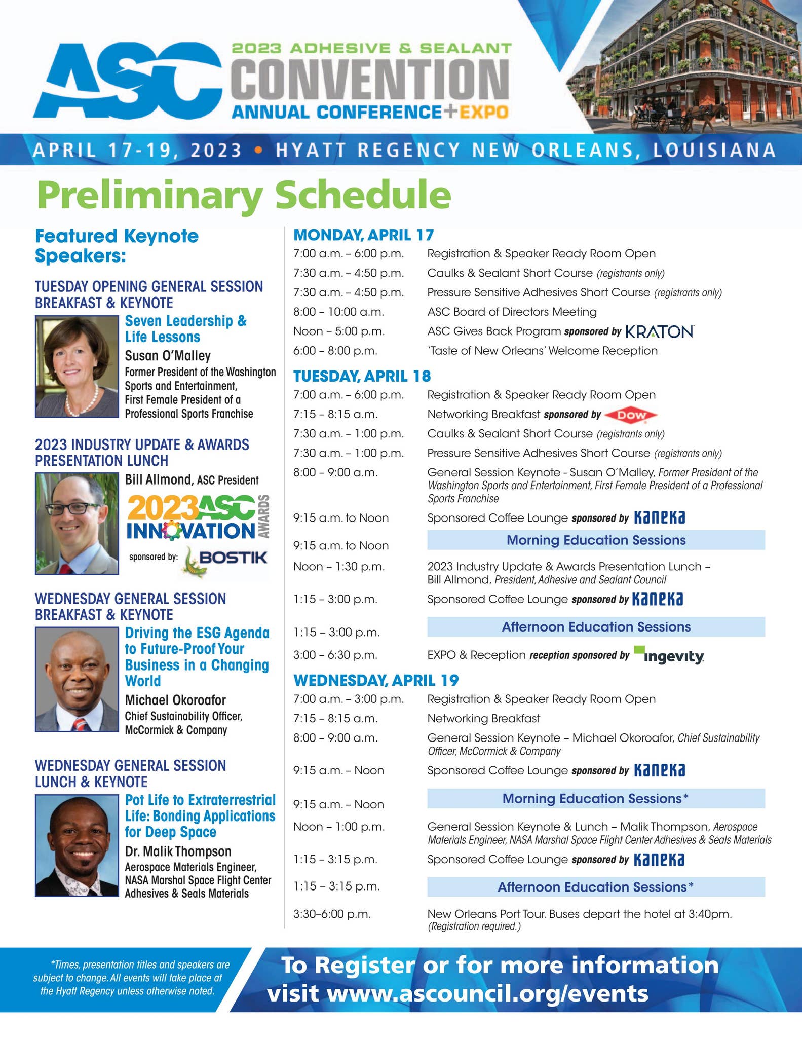 ASC 2023 Convention Preliminary Schedule by The Adhesive & Sealant Council - Issuu