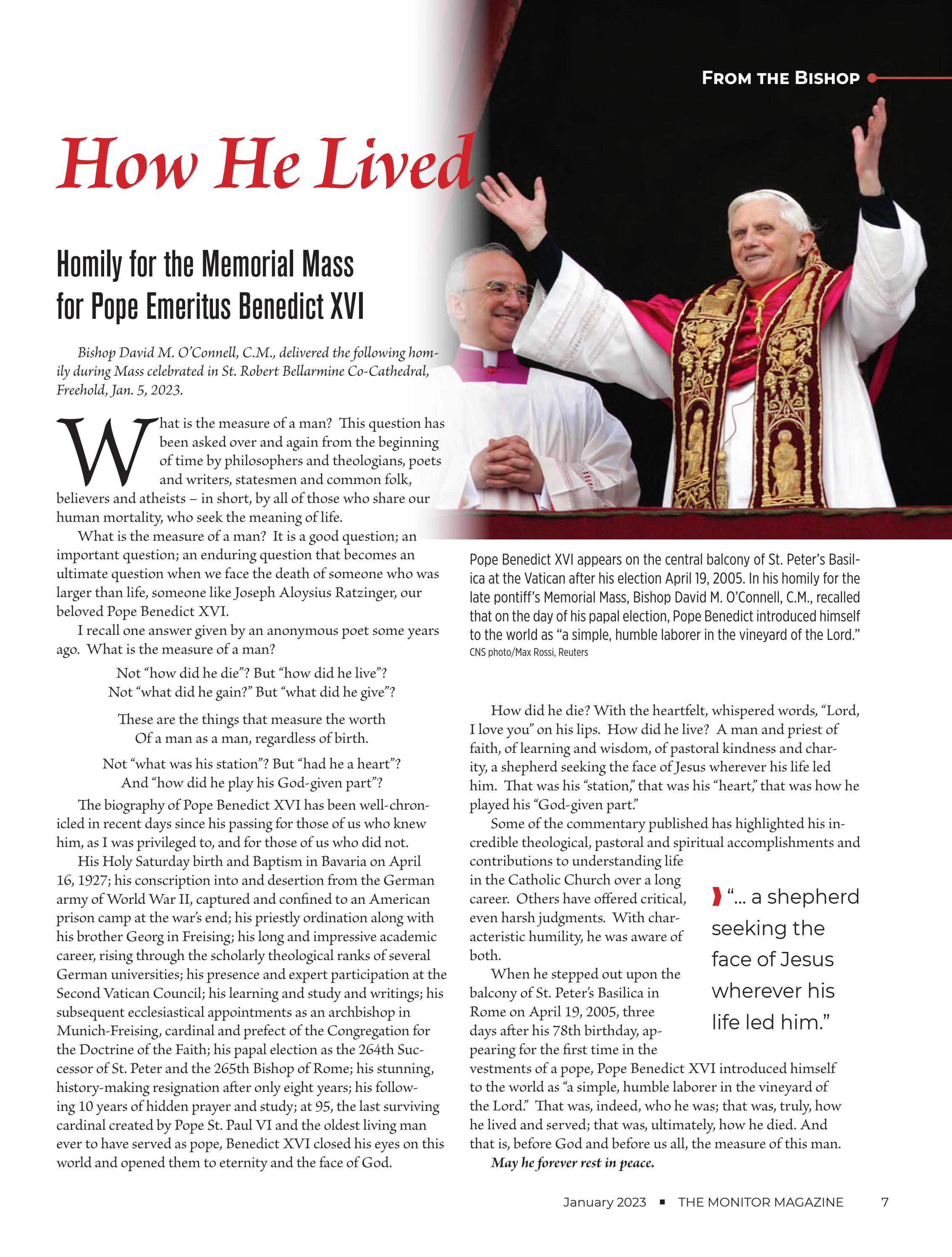 Monitor Mag Jan 2023 Pope Emeritus Benedict XVI by Diocese of Trenton ...
