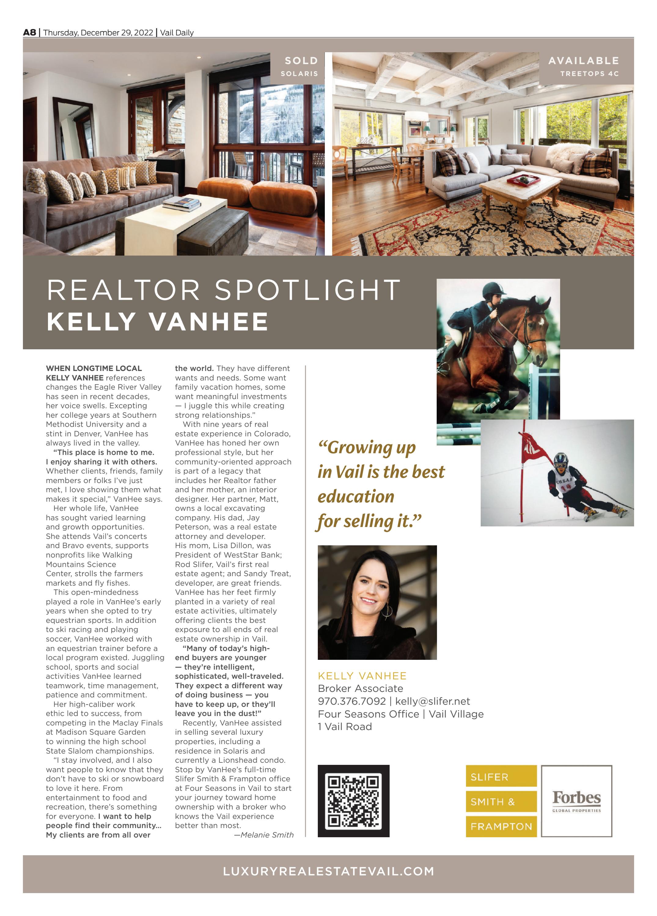 Kelly VanHee Vail Daily Advertorial by Slifer Smith & Frampton Real ...