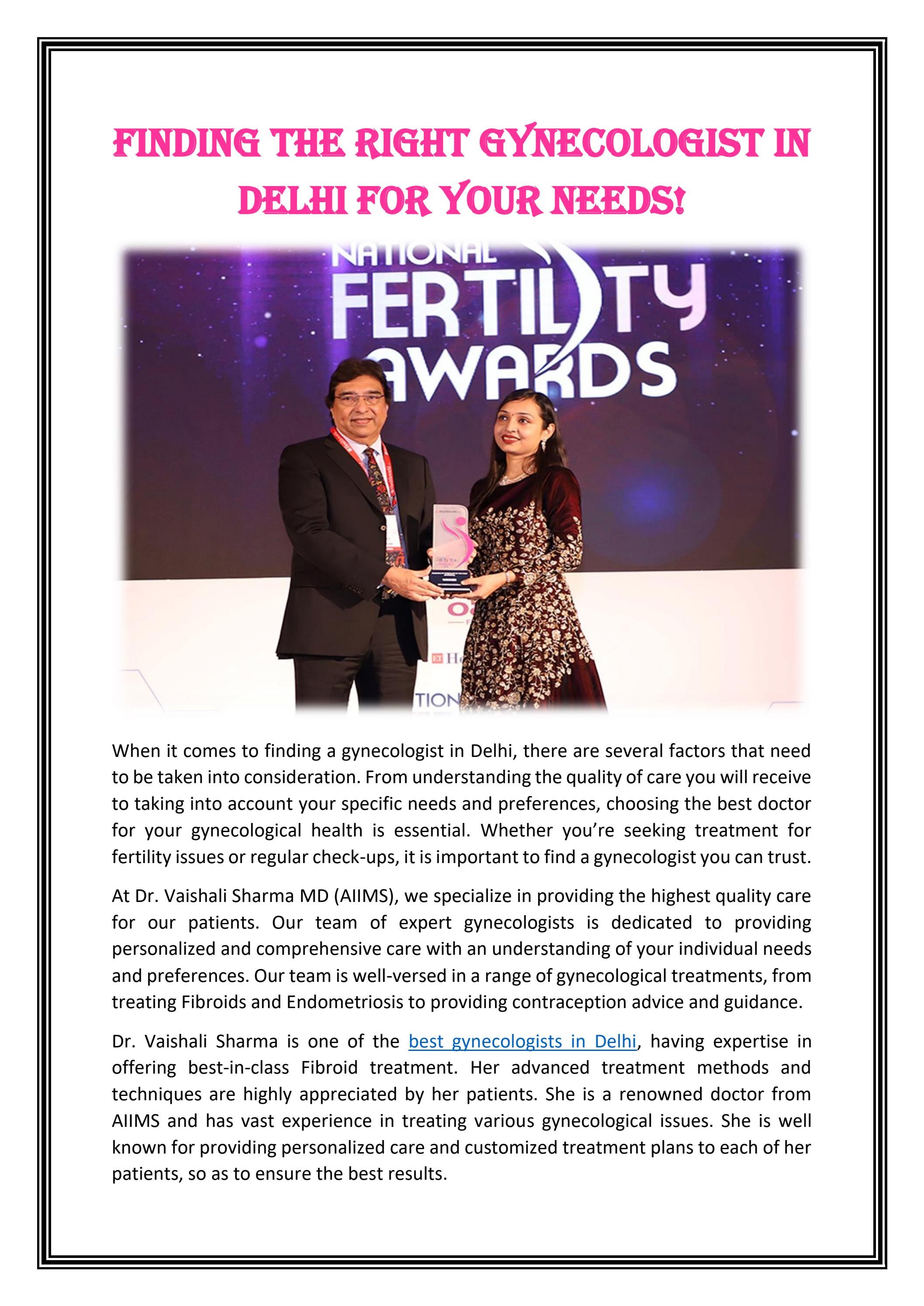 Finding the Right Gynecologist in Delhi for Your Needs! by Dr. Vaishali ...