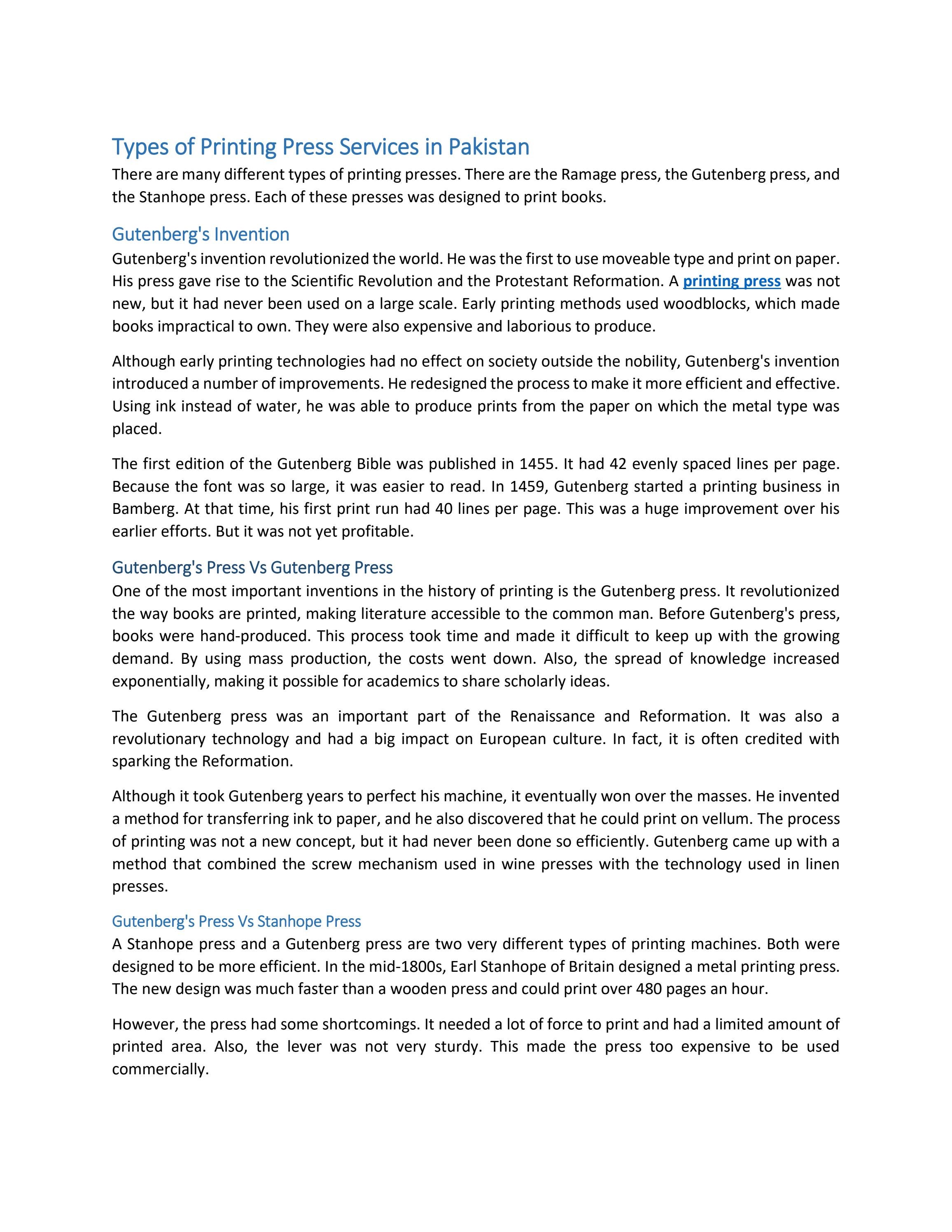 Types of Printing Press Services in Pakistan by Stella Osse - Issuu