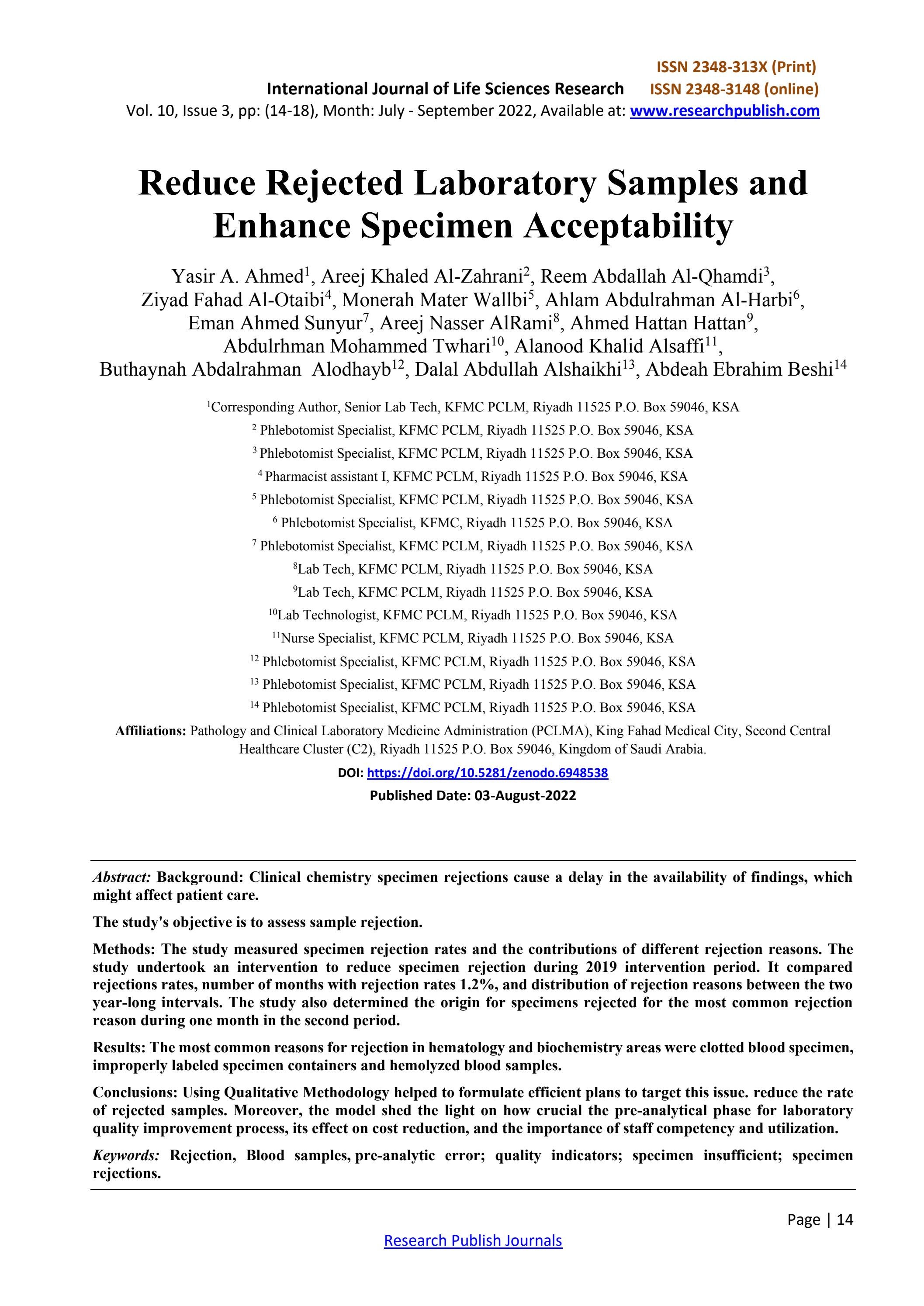 Reduce Rejected Laboratory Samples and Enhance Specimen Acceptability ...