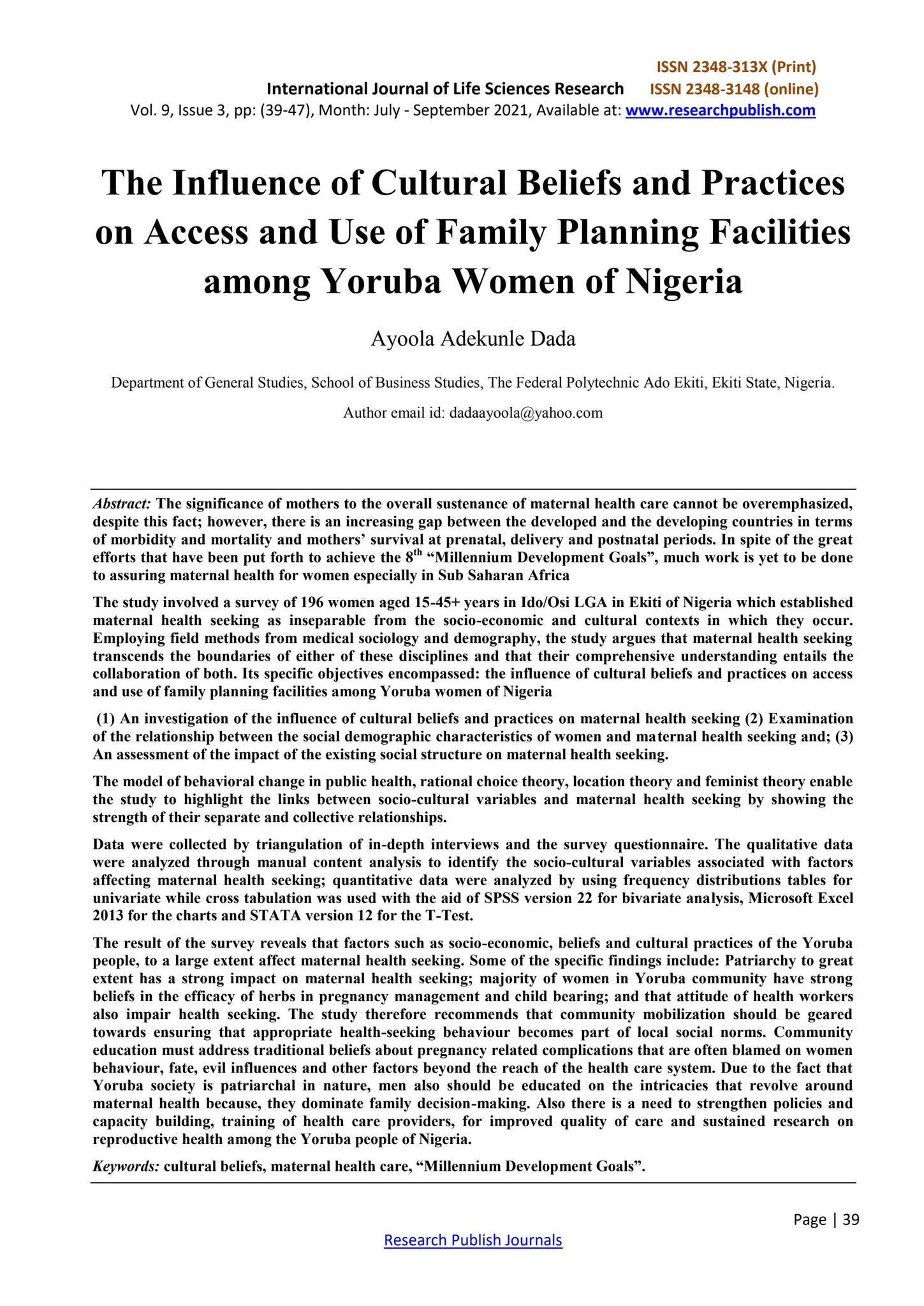 The Influence of Cultural Beliefs and Practices on Access and Use of ...