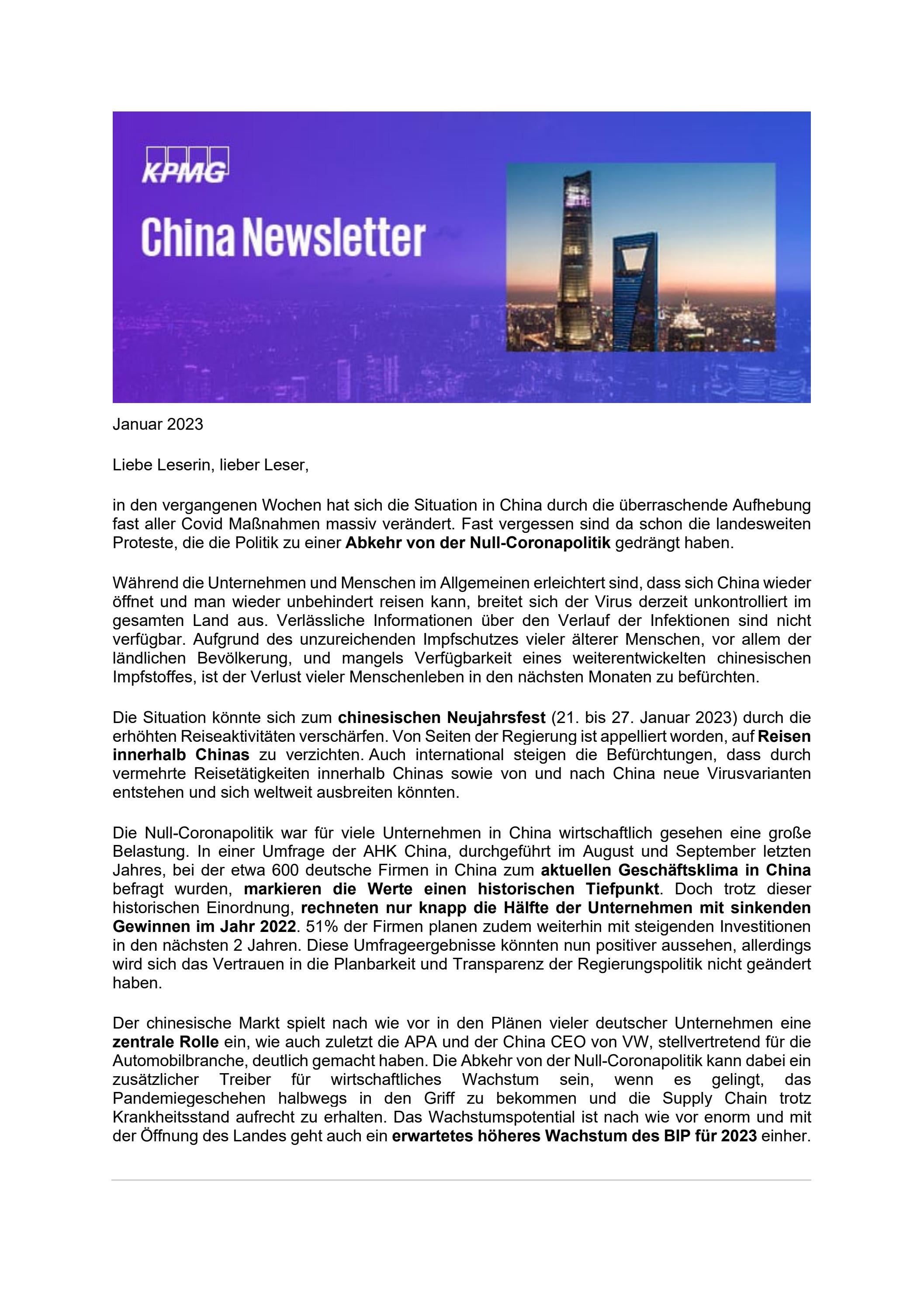 KPMG China Newsletter - Ausgabe Januar 2023 Preview by KPMG AG ...