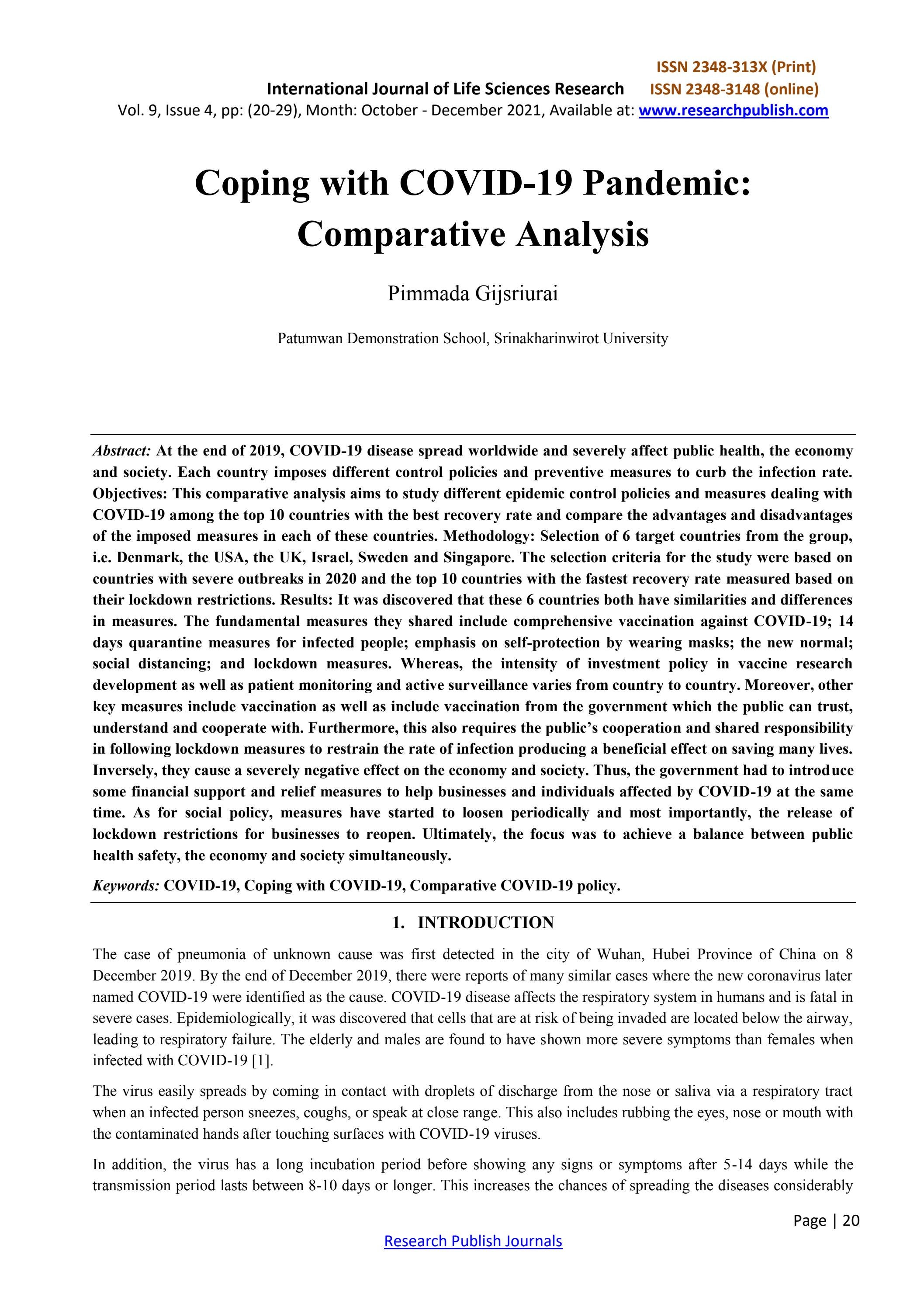 Coping with COVID-19 Pandemic: Comparative Analysis by Research Publish Journals - Issuu