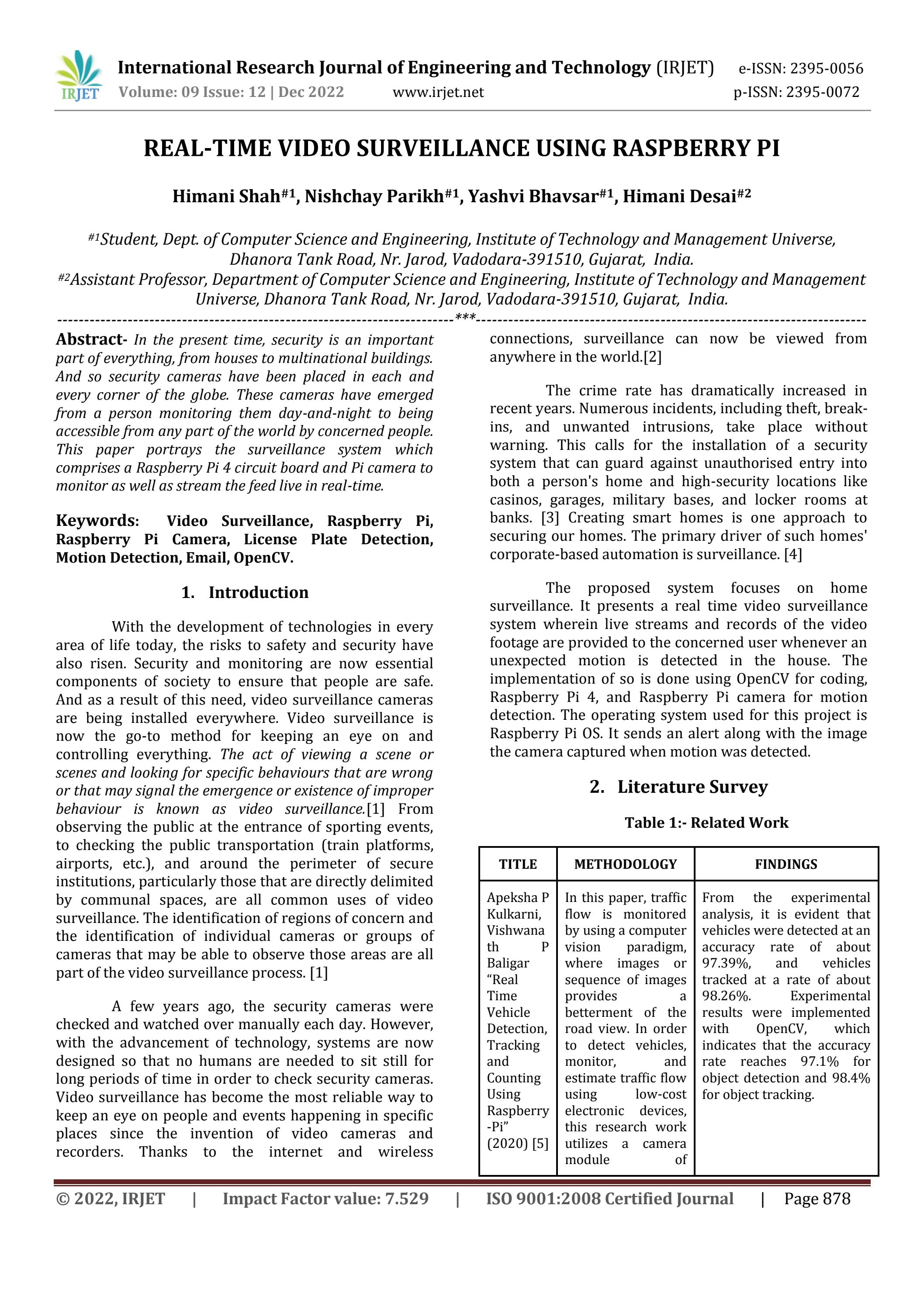 REAL-TIME VIDEO SURVEILLANCE USING RASPBERRY PI by IRJET Journal - Issuu