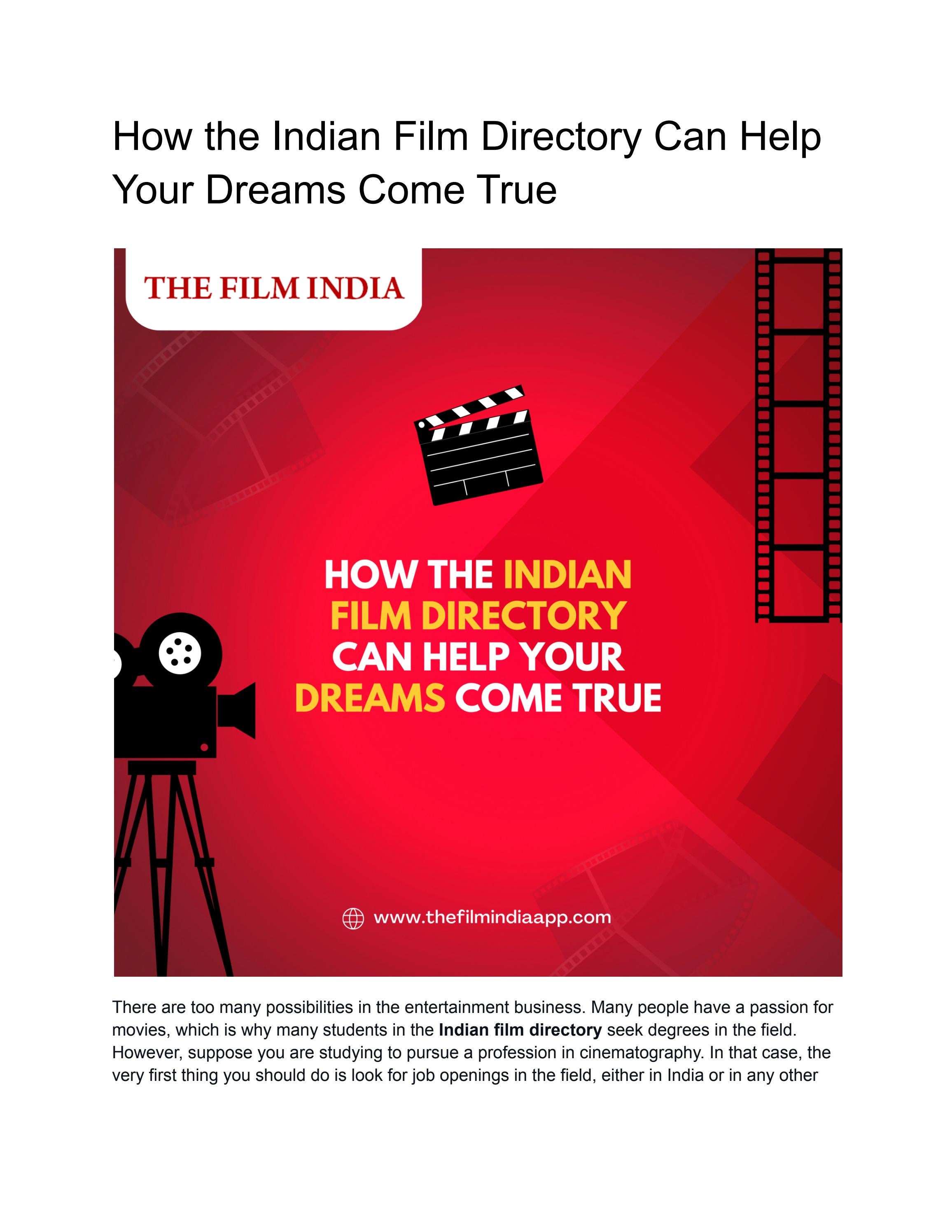How the Indian Film Directory Can Help Your Dreams Come True by Film ...