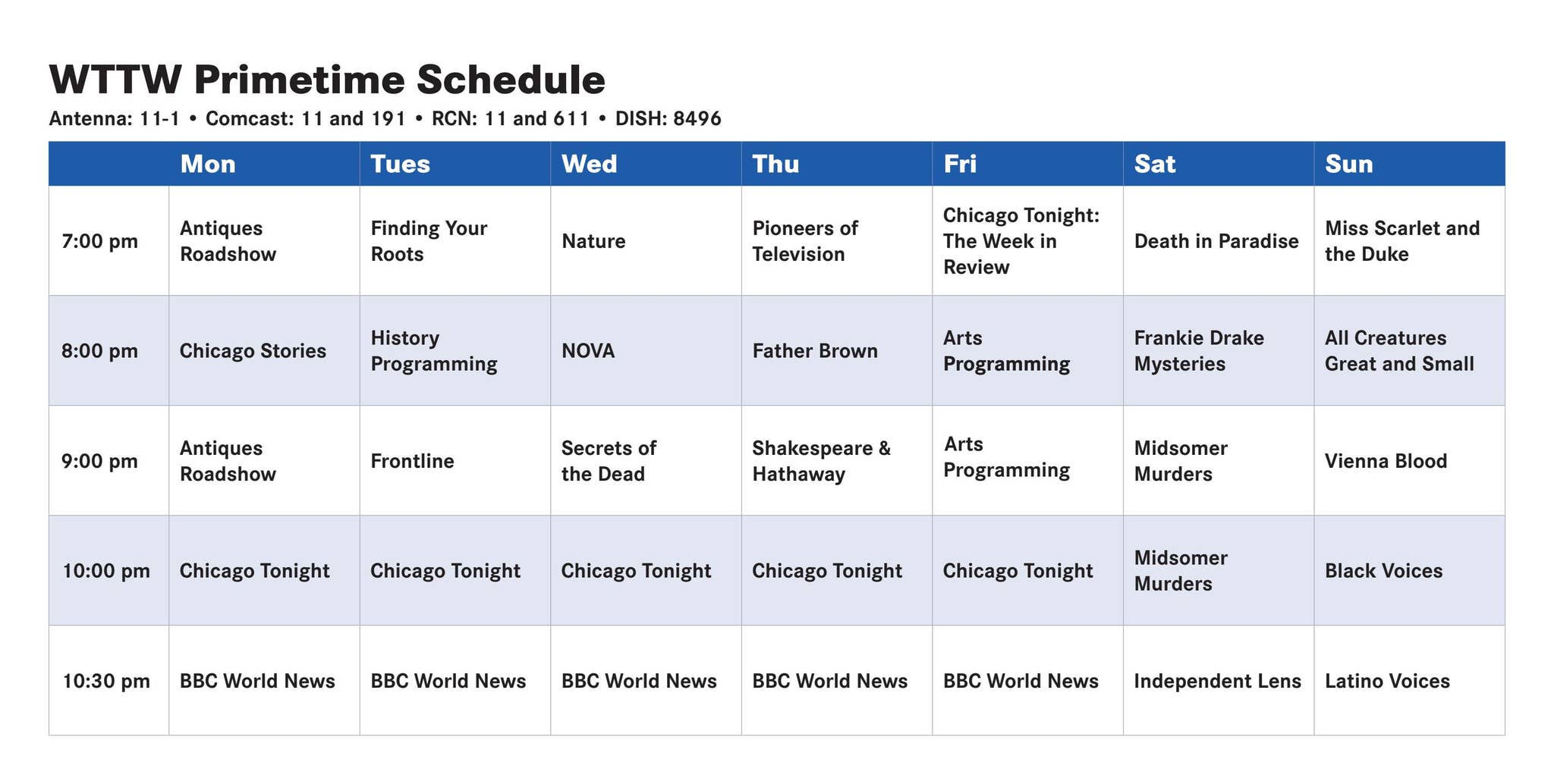 WTTW Primetime Schedule by WTTW | WFMT - Issuu