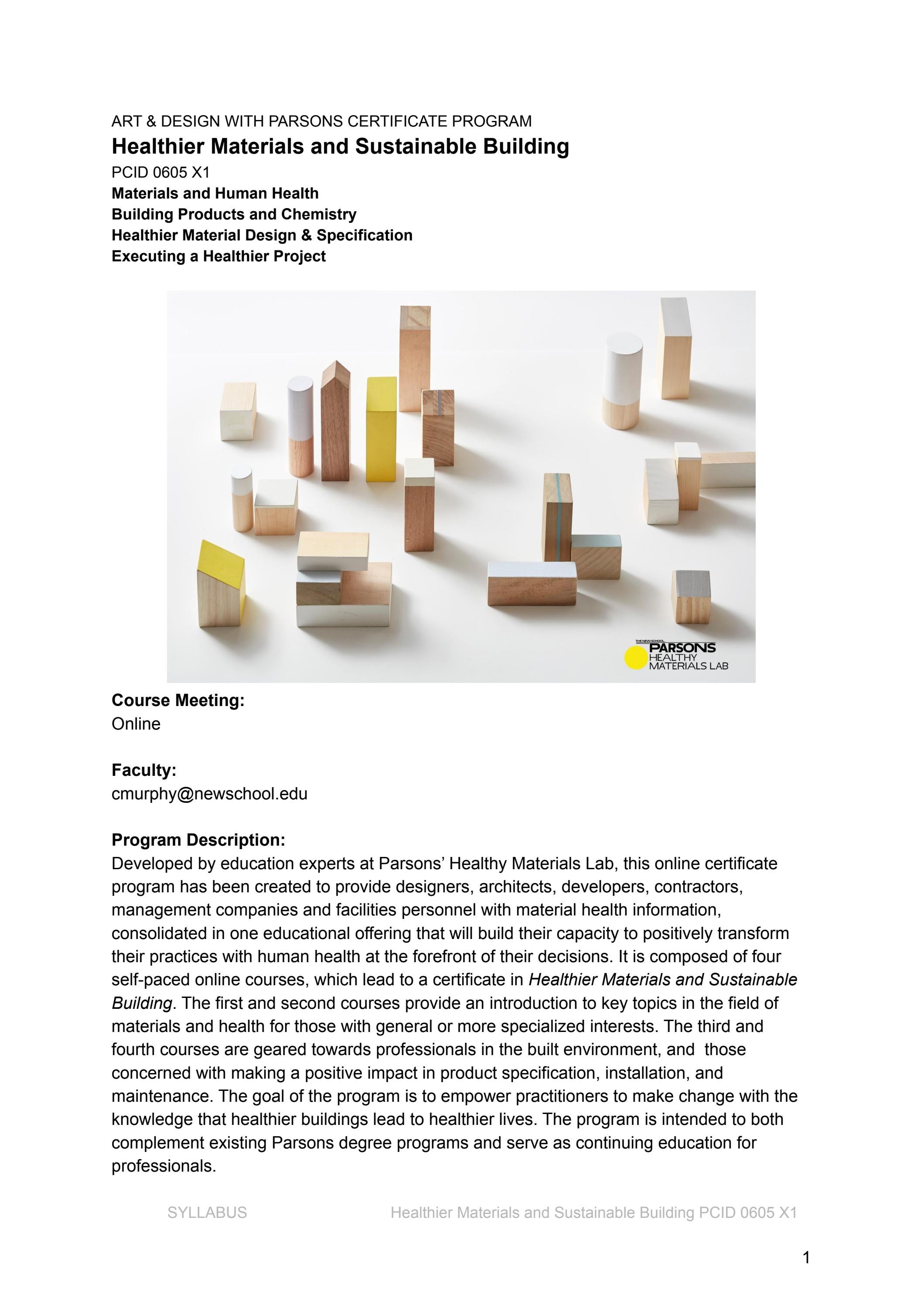 Healthier Materials and Sustainable Building Program Syllabus by ...