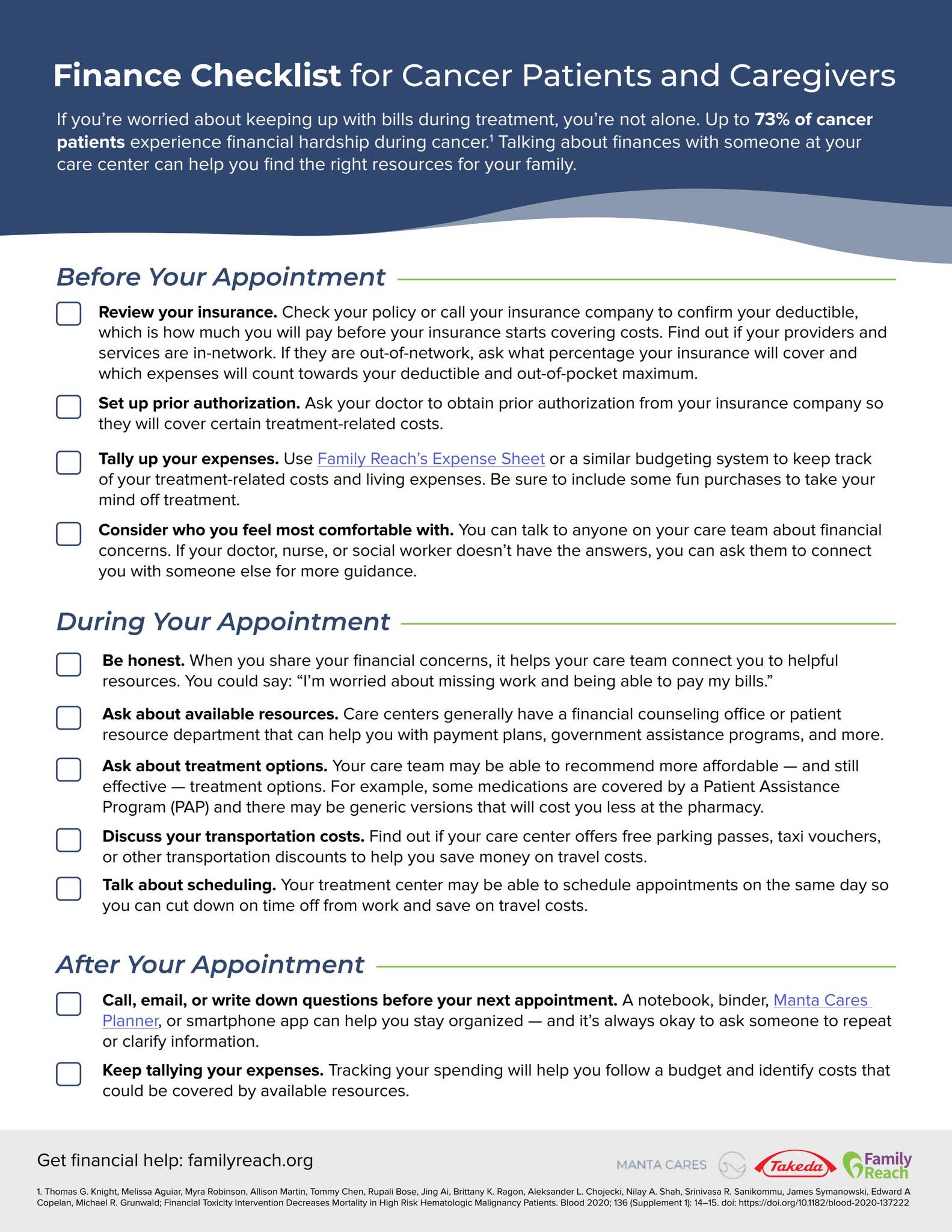 Finance Checklist for Cancer Patients and Caregivers by Family Reach ...