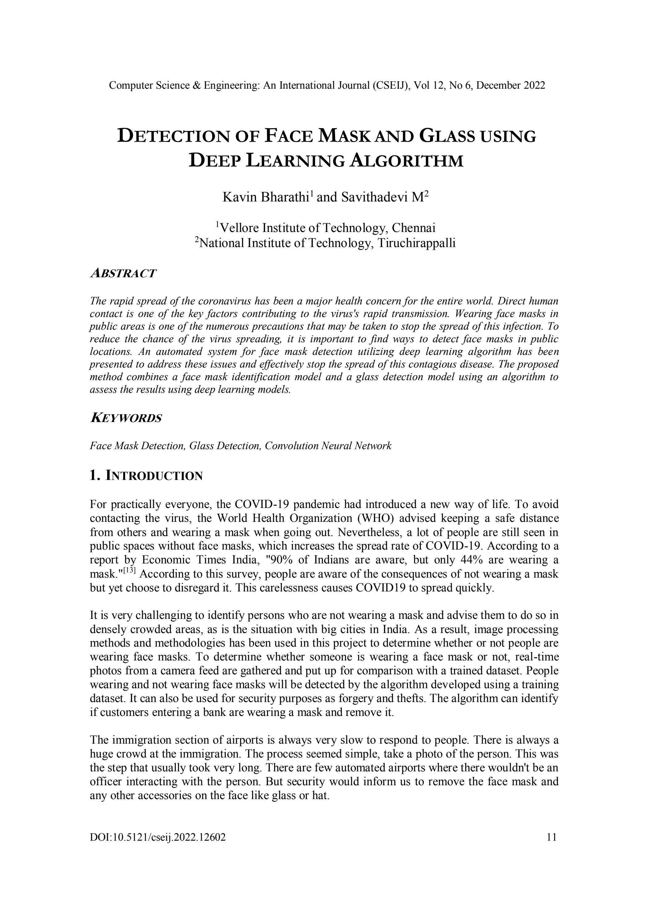 Detection of Face Mask and Glass using Deep Learning Algorithm by journalcseij - Issuu