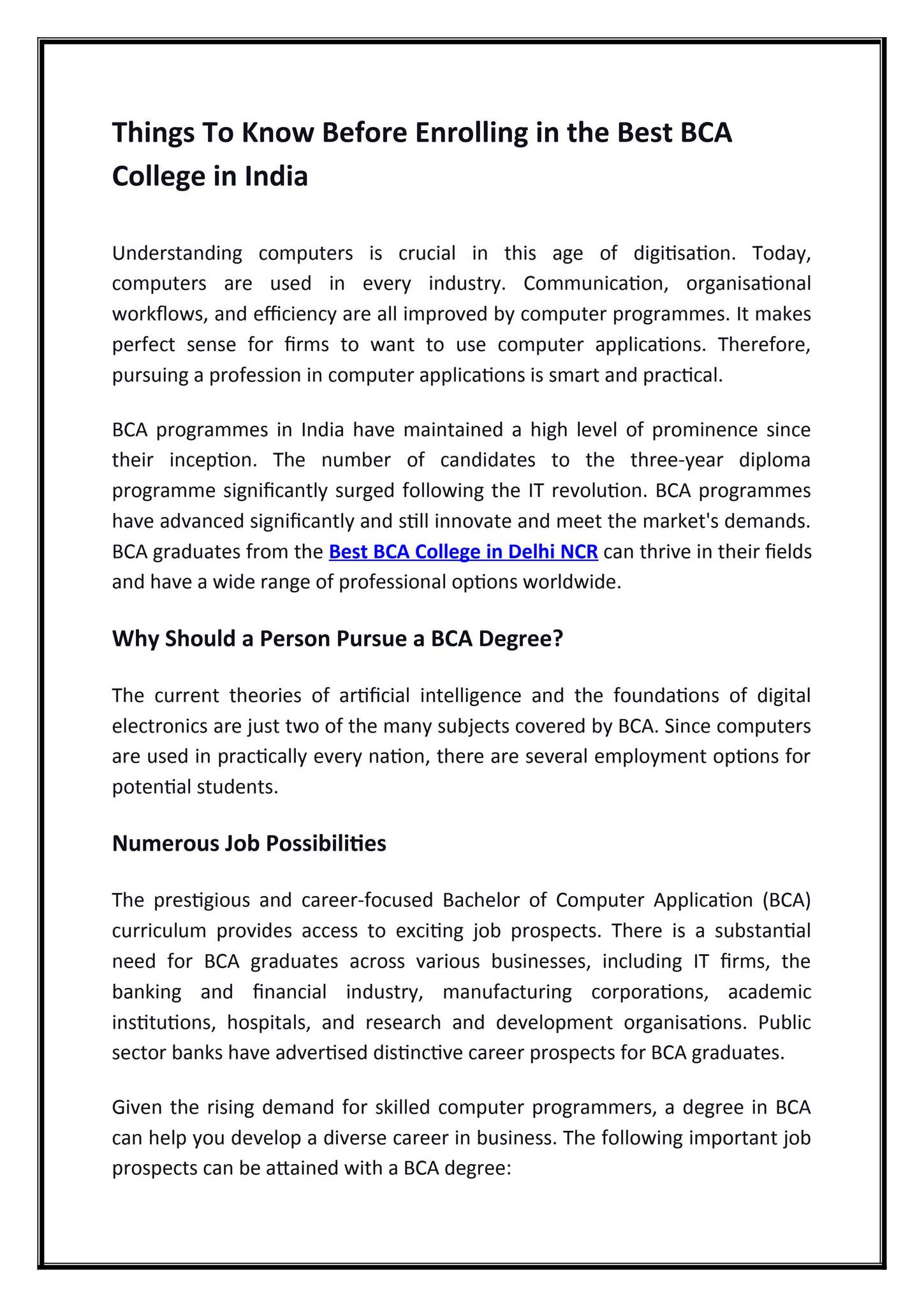 Things To Know Before Enrolling in the Best BCA College in India by ...