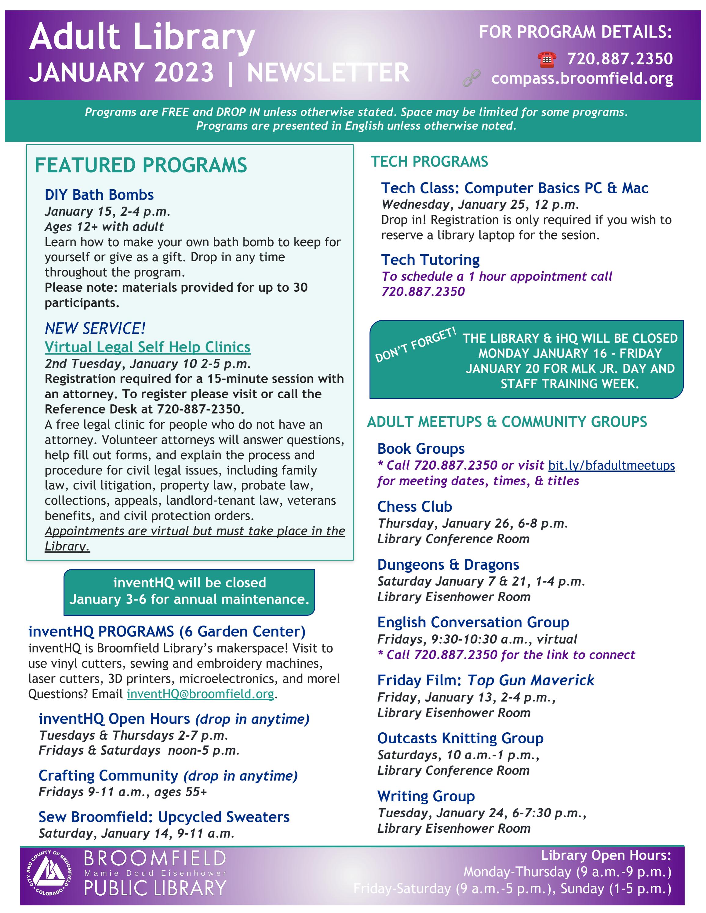 Broomfield Library Adult Newsletter - January 2023 by City and County ...