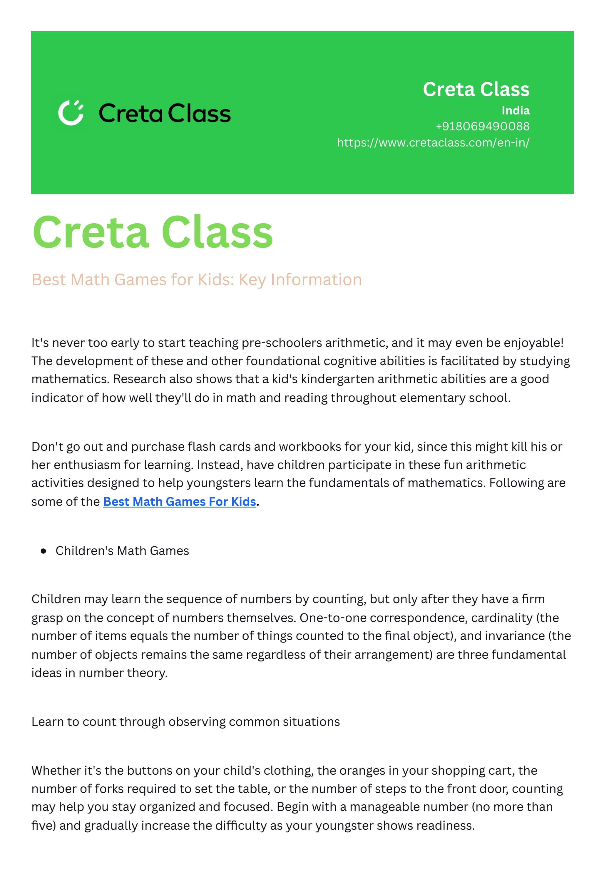 Best Math Games For Kids Key Information By Creta Class Issuu
