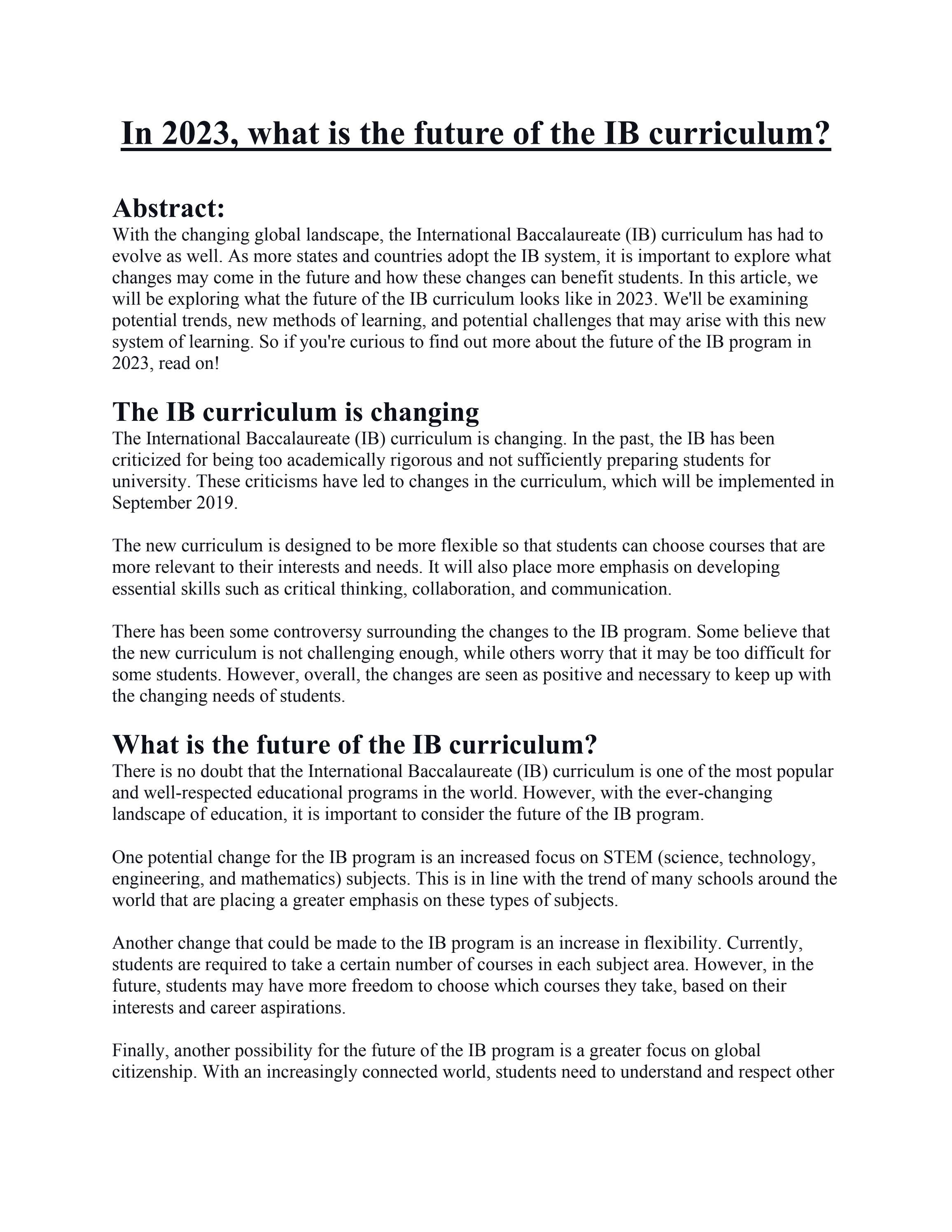 In 2023, What Is The Future of The IB Curriculum? by anwarkhan45314 - Issuu