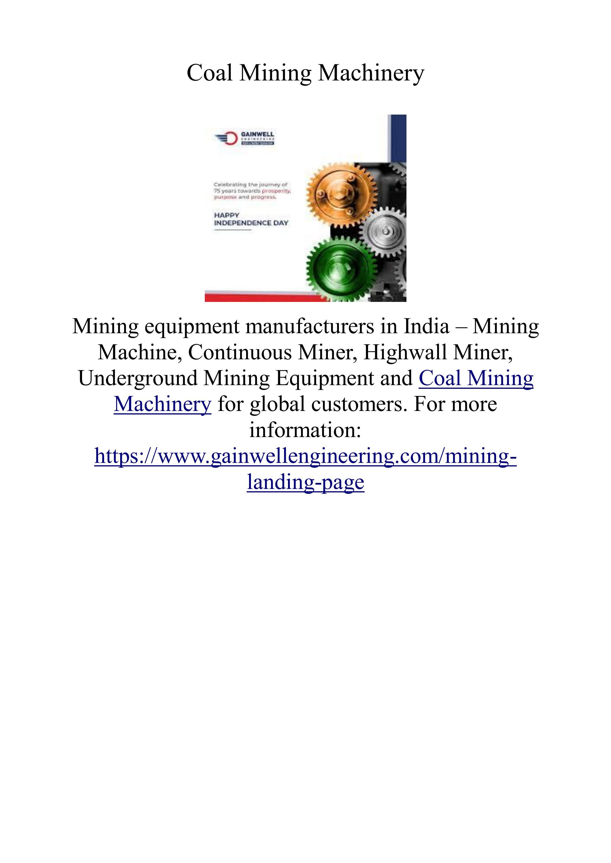 Coal Mining Machinery by Gainwell Engineering - Issuu