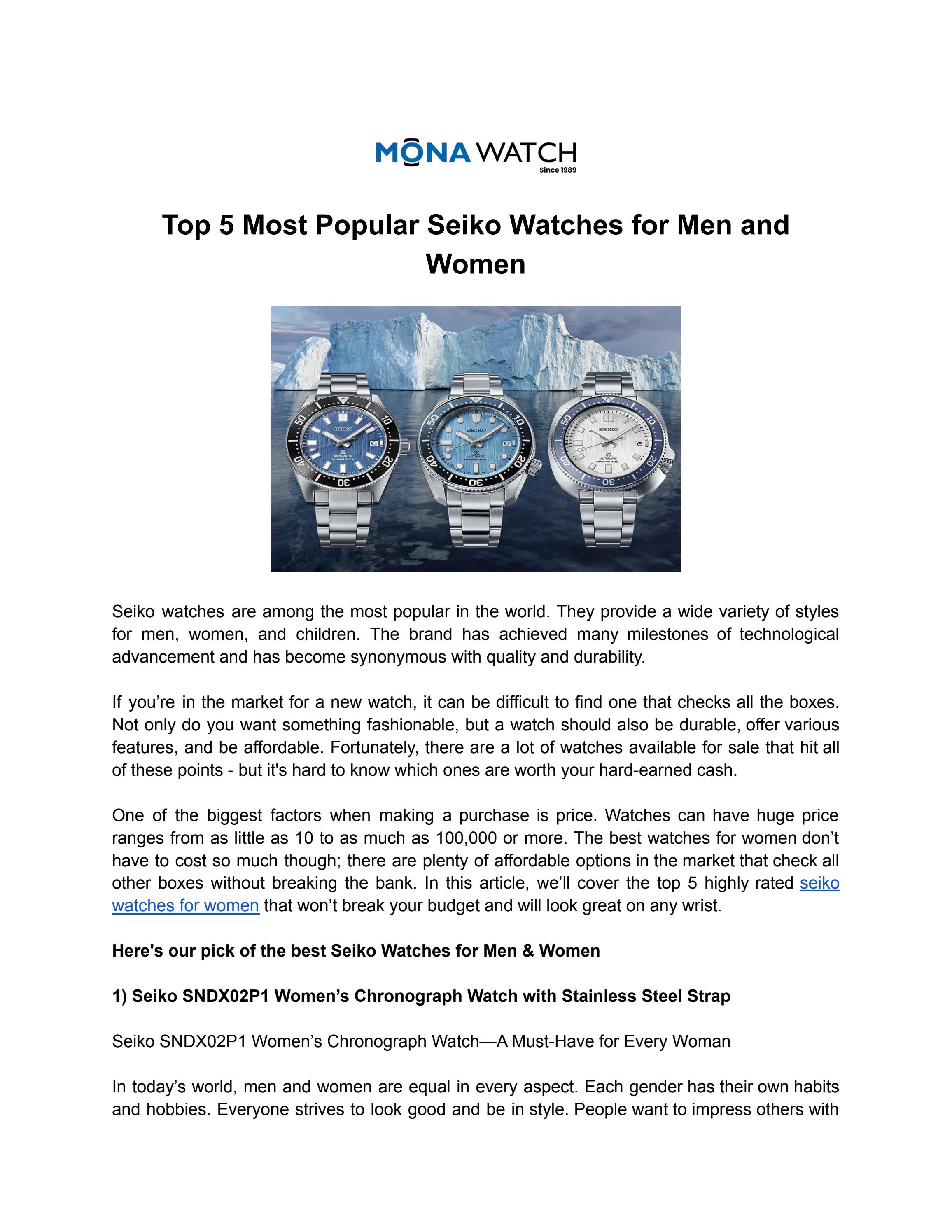 Top 5 Most Popular Seiko Watches for Men and Women by mona watch - Issuu