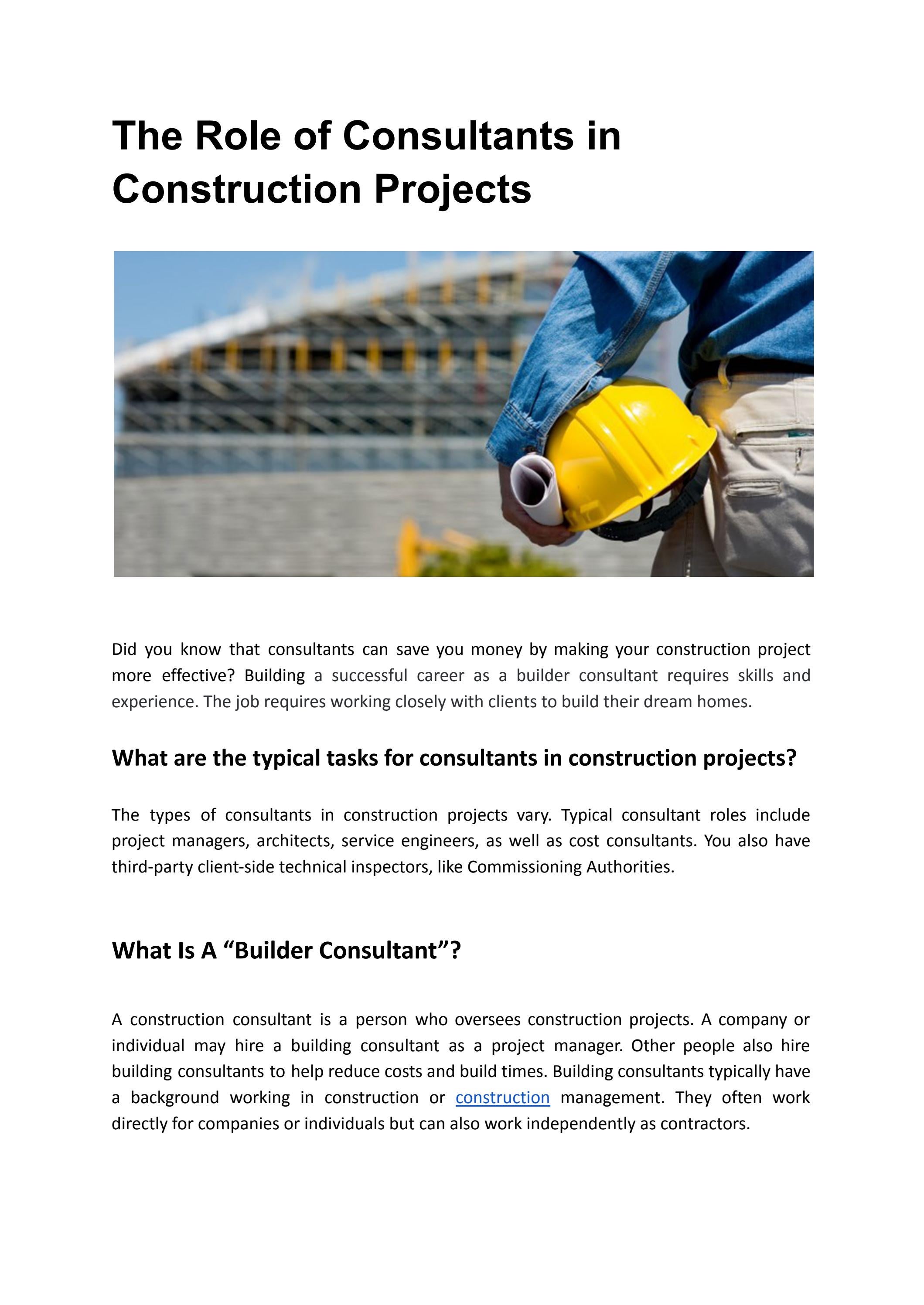 What are typical Consulting tasks in Construction Projects? | STEVEN ...