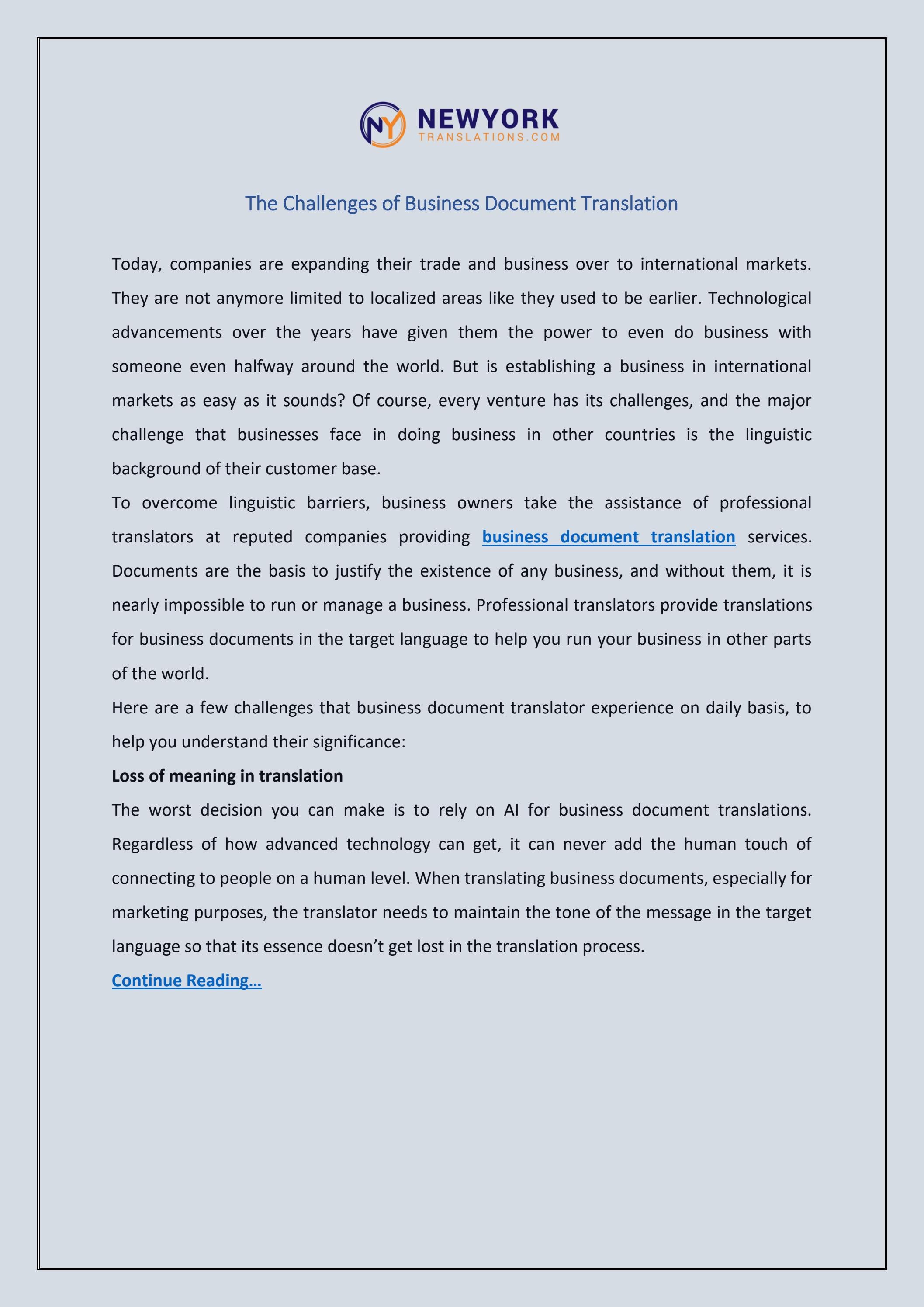 The Challenges of Business Document Translation by newyorktranslations ...