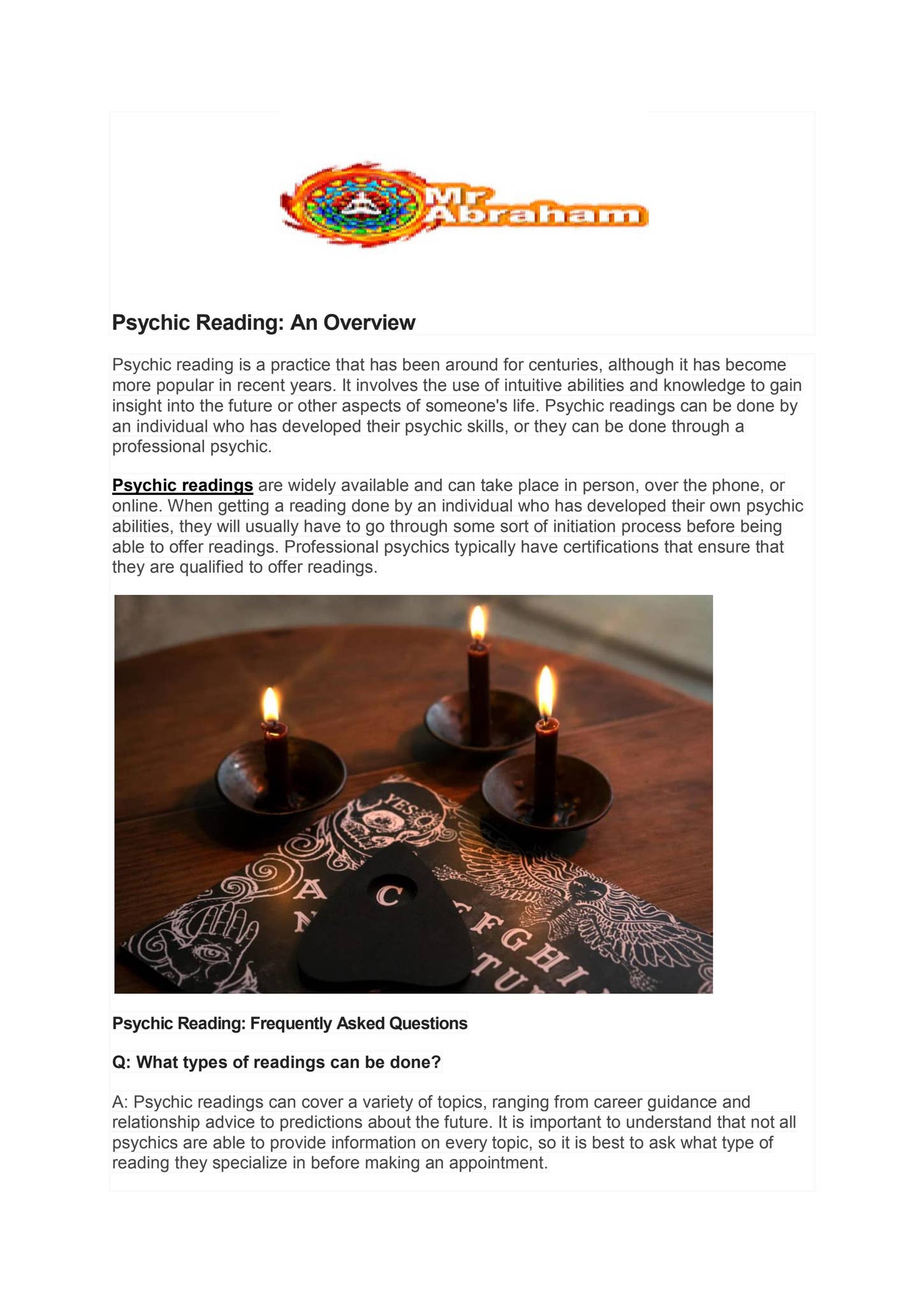 Psychic Reading: An Overview by African Psychic Mr. Abraham - Issuu