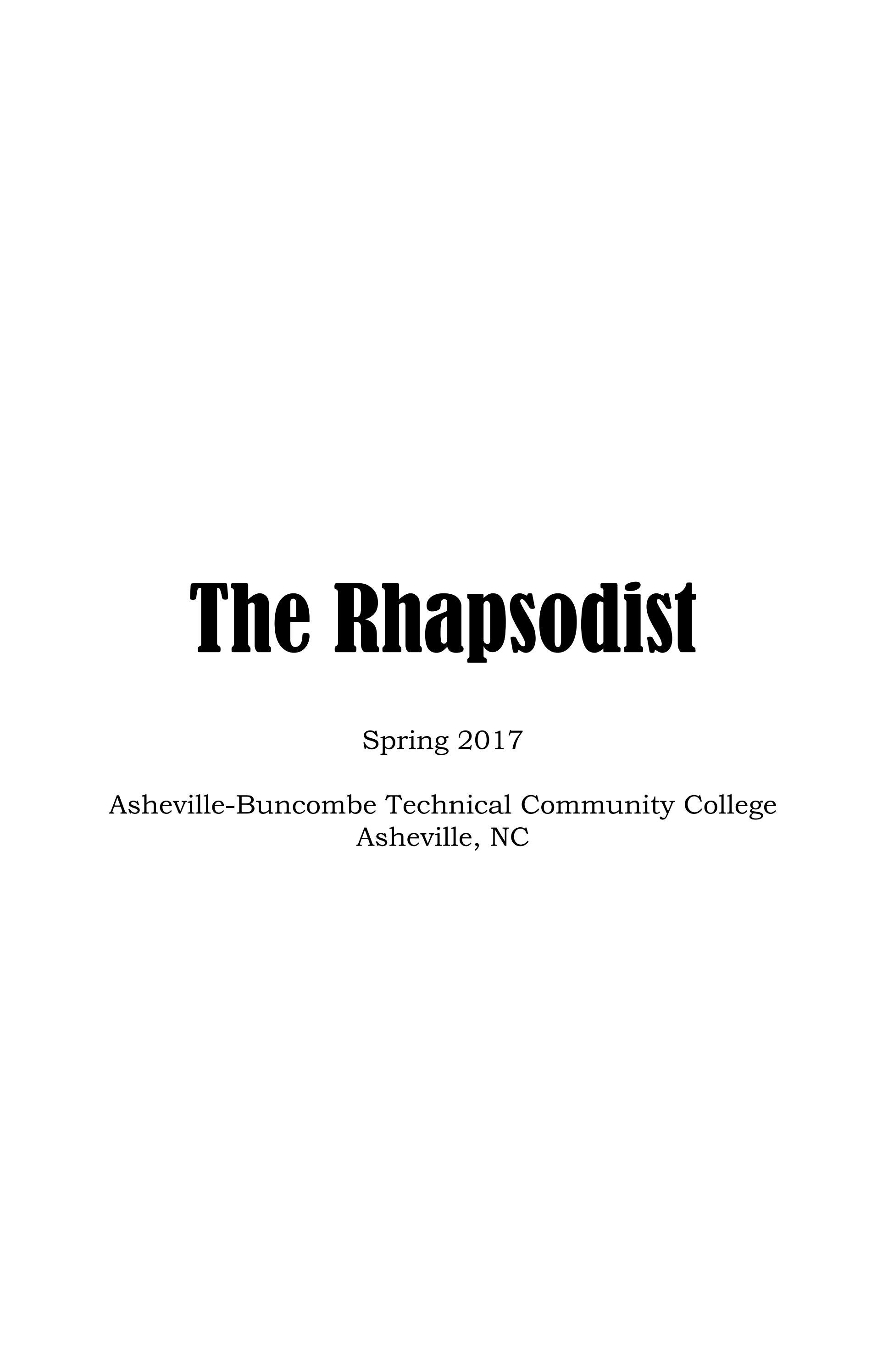 2017 - The Rhapsodist by Asheville Buncombe Technical Community College - Issuu