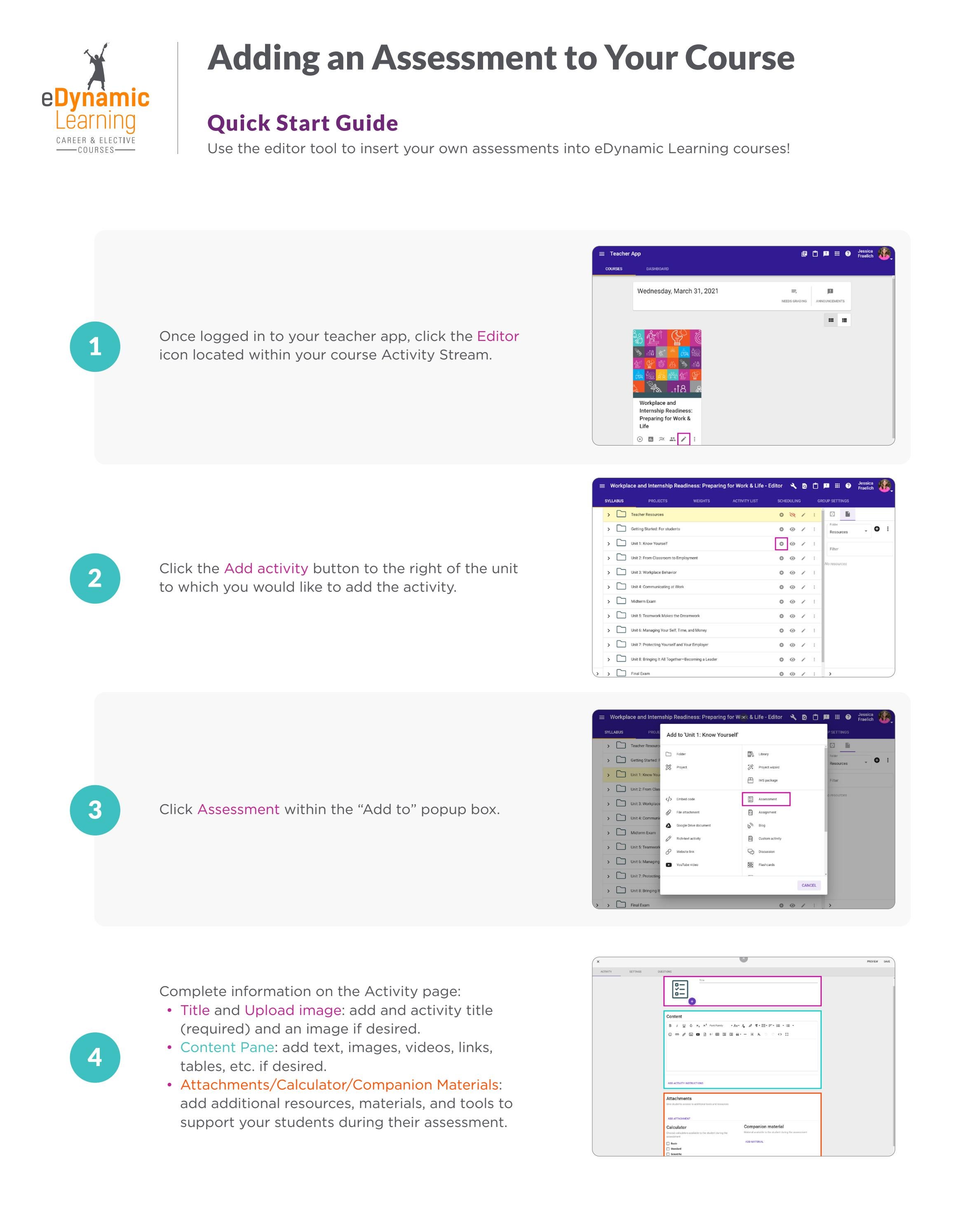 How to Guide: Adding an Assessment to Your Course by edynamiclearning - Issuu