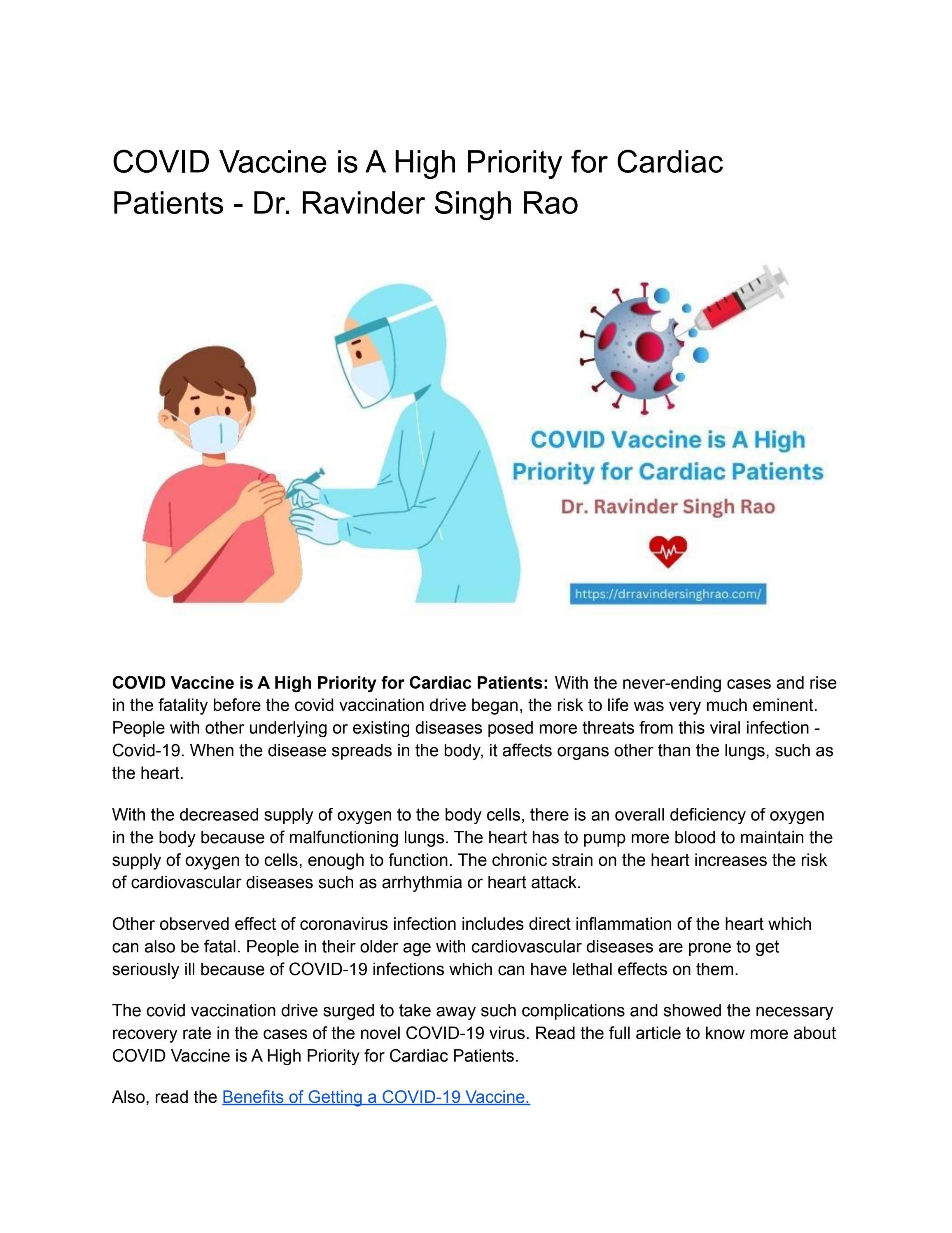 COVID Vaccine is A High Priority for Cardiac Patients - Dr. Ravinder ...