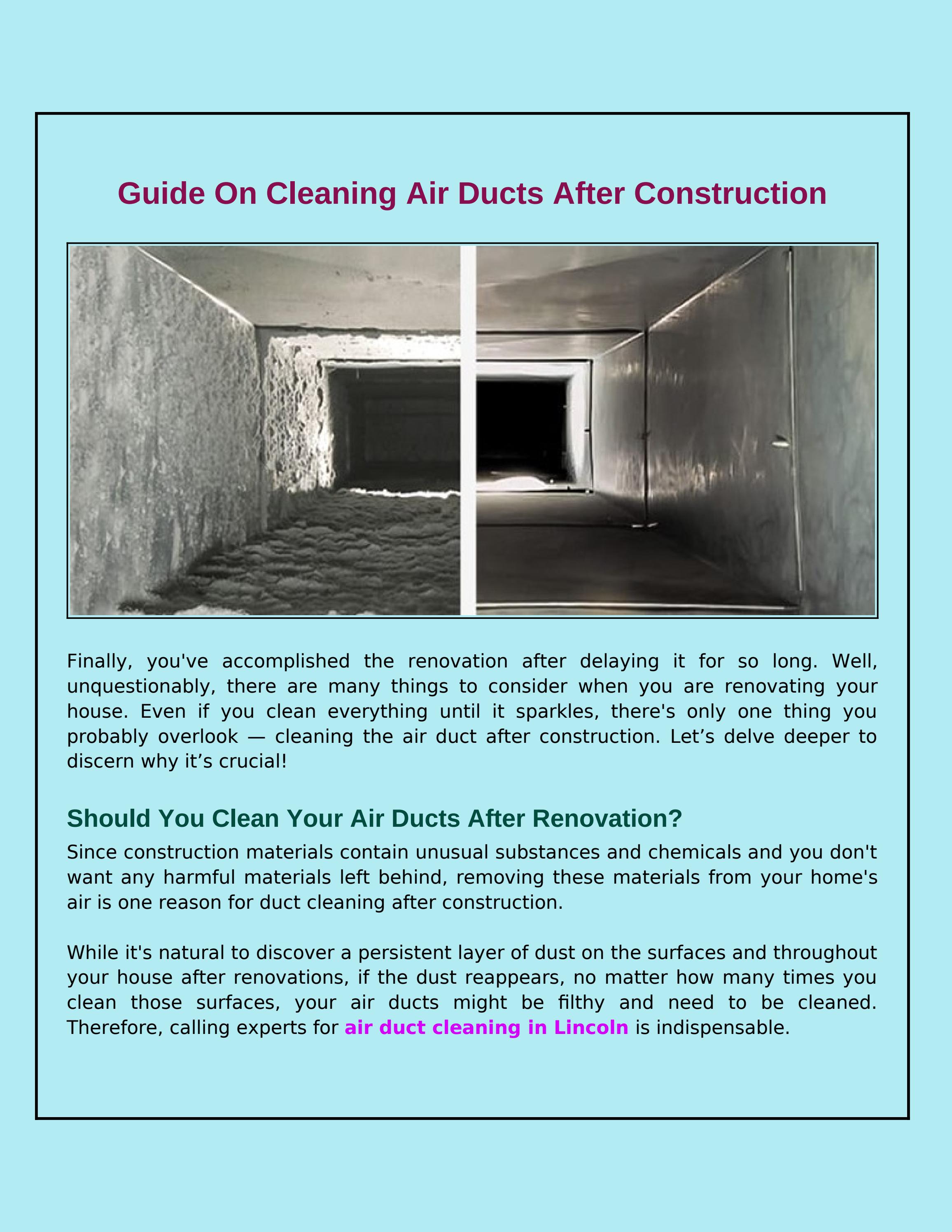 Guide On Cleaning Air Ducts After Construction by KleenAir - Issuu