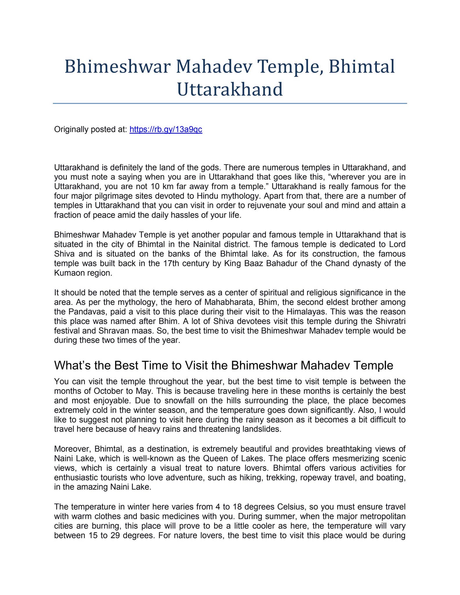 Bhimeshwar Mahadev Temple Bhimtal Uttarakhand by Resortsby Thebaagh - Issuu