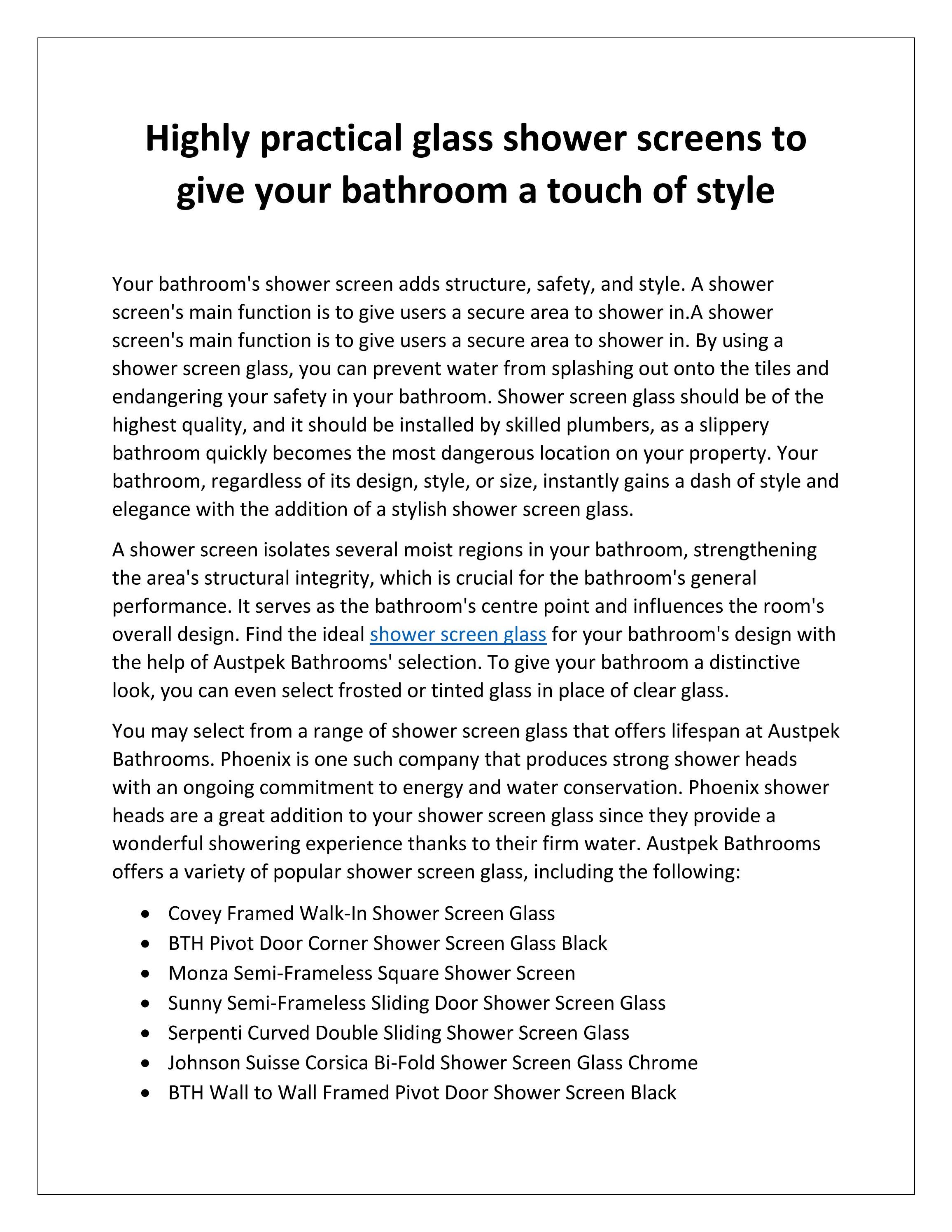 Highly practical glass shower screens to give your bathroom a touch of ...